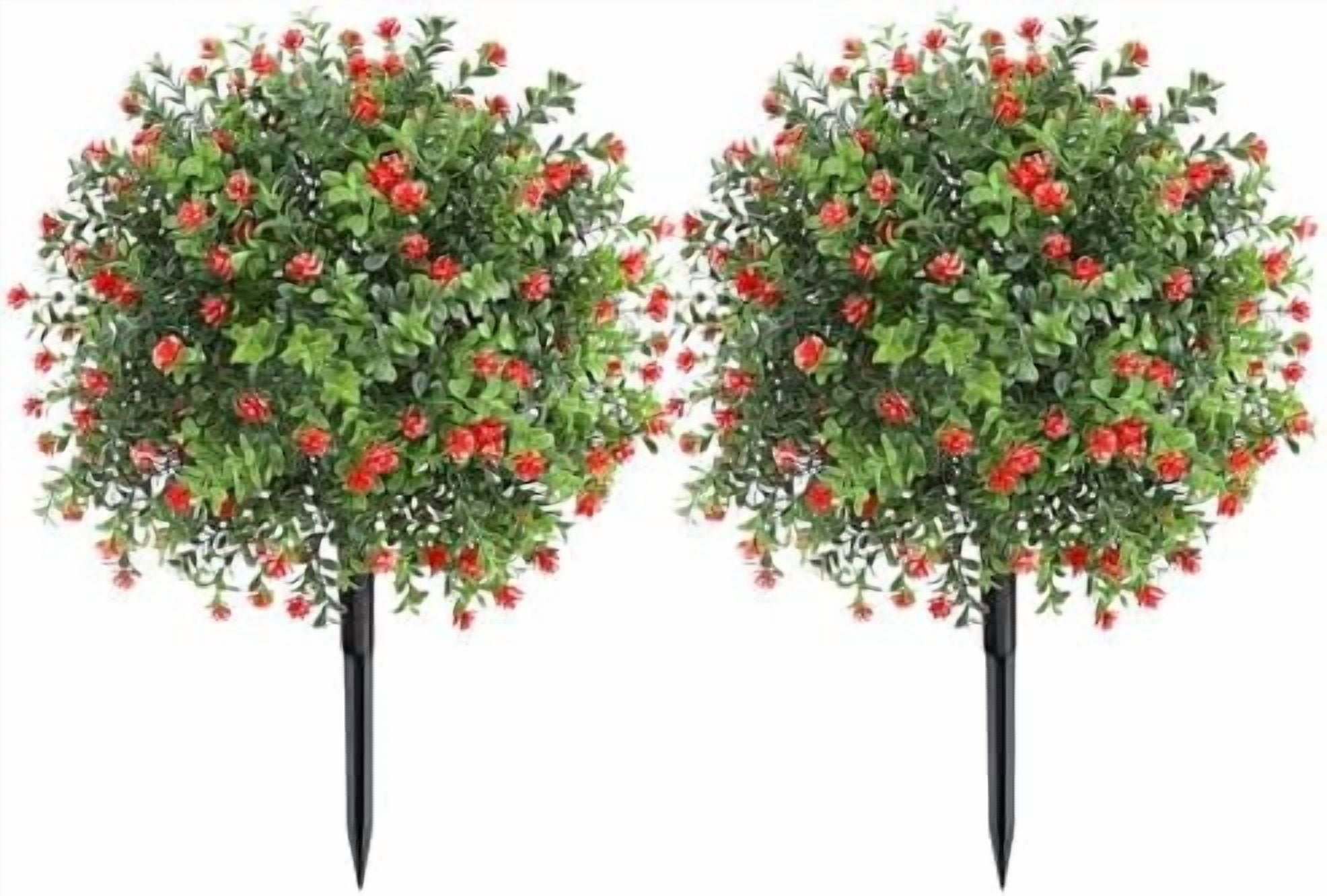 24inch Artificial Boxwood Topiary Ball Tree, Fake Bushes with Red ...