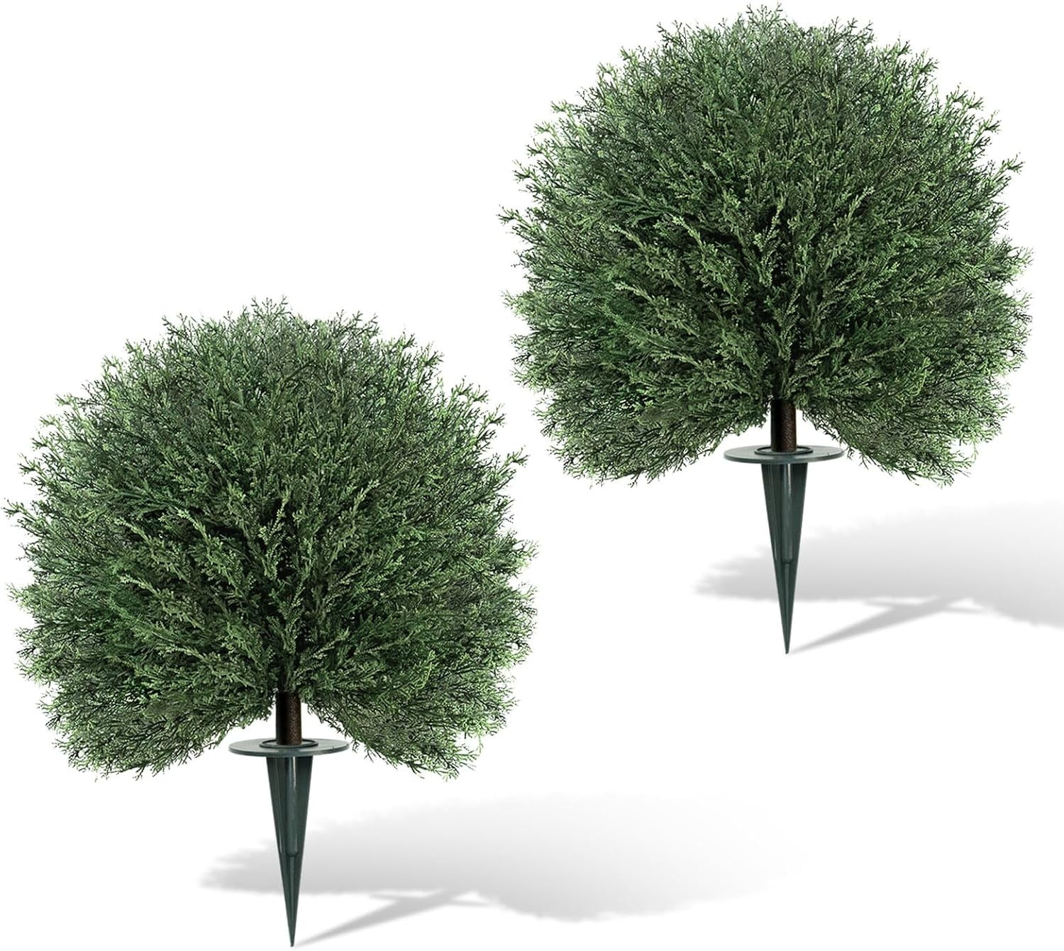 24inch Artificial Cedar Topiary Balls Trees 2-Pack Outdoor UV Resistant Lifelike Faux Shrubs ...