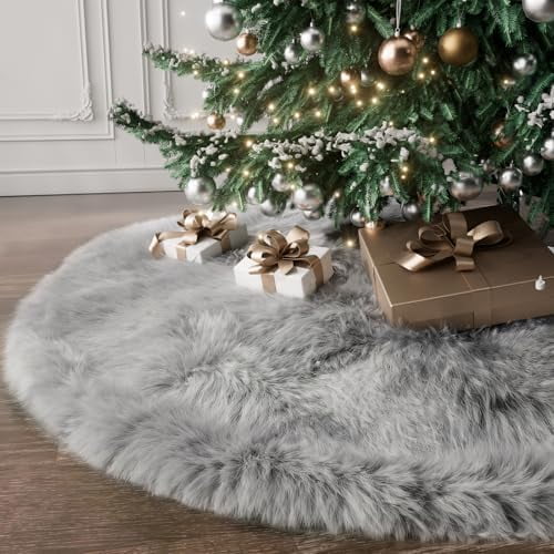 24inch Christmas Tree Skirt Wool Fur Grey Tree Skirt Small Tree Skirts ...