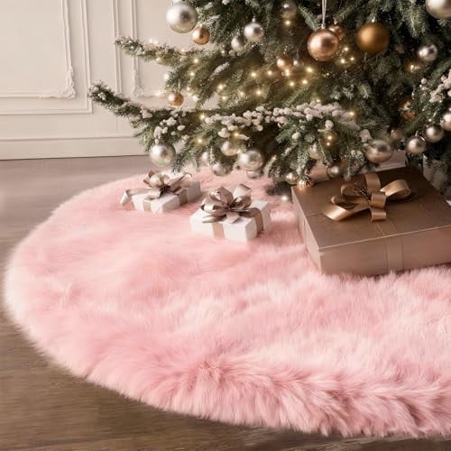 24inch Christmas Tree Skirt Wool Fur Pink Tree Skirt Small Tree Skirts ...