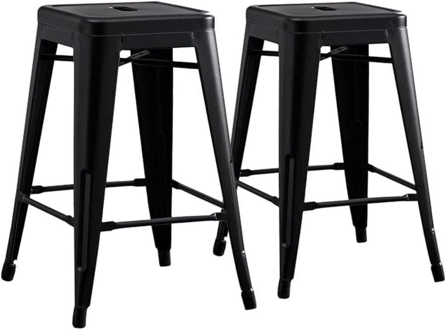 24inch Metal Bar Stools Set of 2 Backless Industrial Stackable Indoor ...