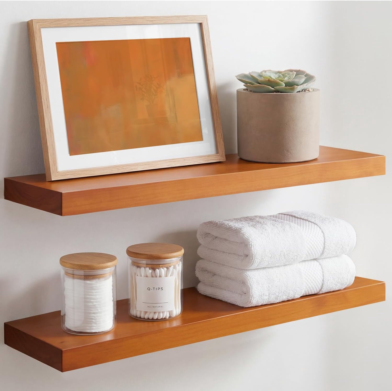 24inch Oak Floating Shelf for Wall, High End Solid Real Wood 24 inches ...