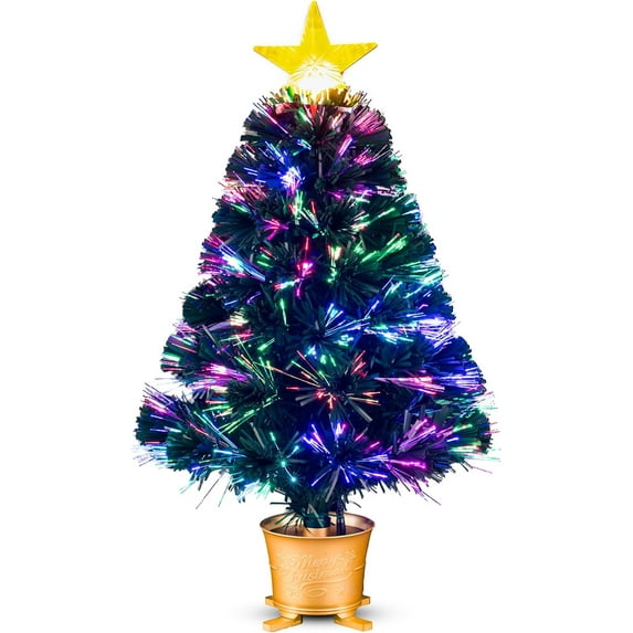 24inch Pre-lit Mini Fiber Optic Tabletop Artificial Christmas Tree ...