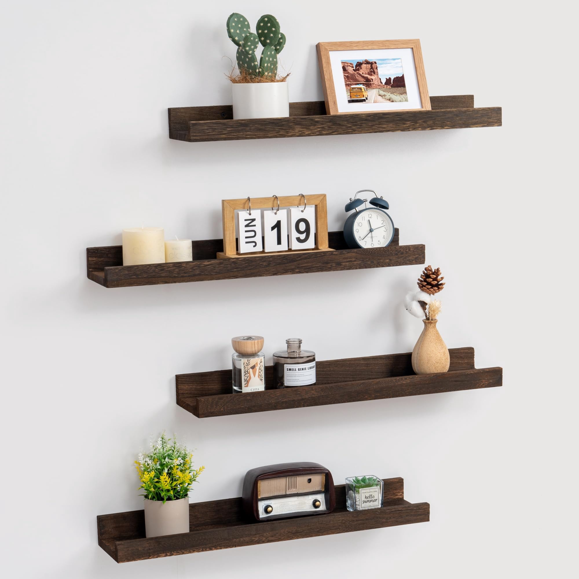 Fun Memories 24" 4pack Solid Wood Floating Shelves for Wall Decor,Dark ...