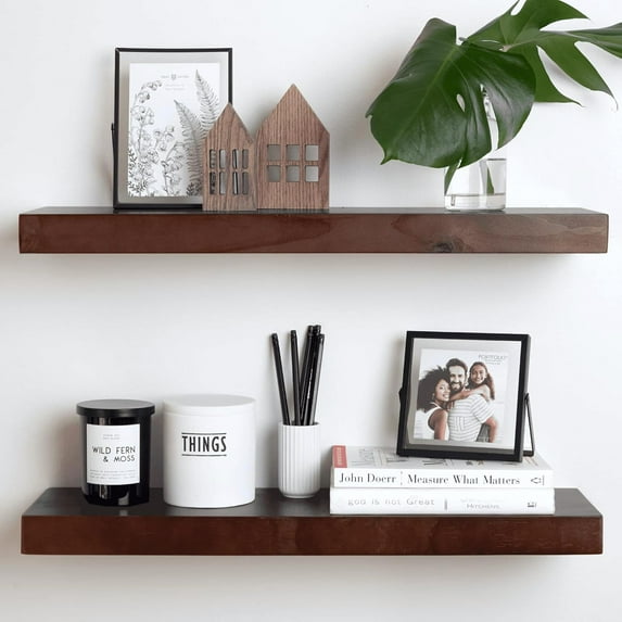 24inch Walnut Floating Shelves for Wall, High End Solid Real Wood 24in ...
