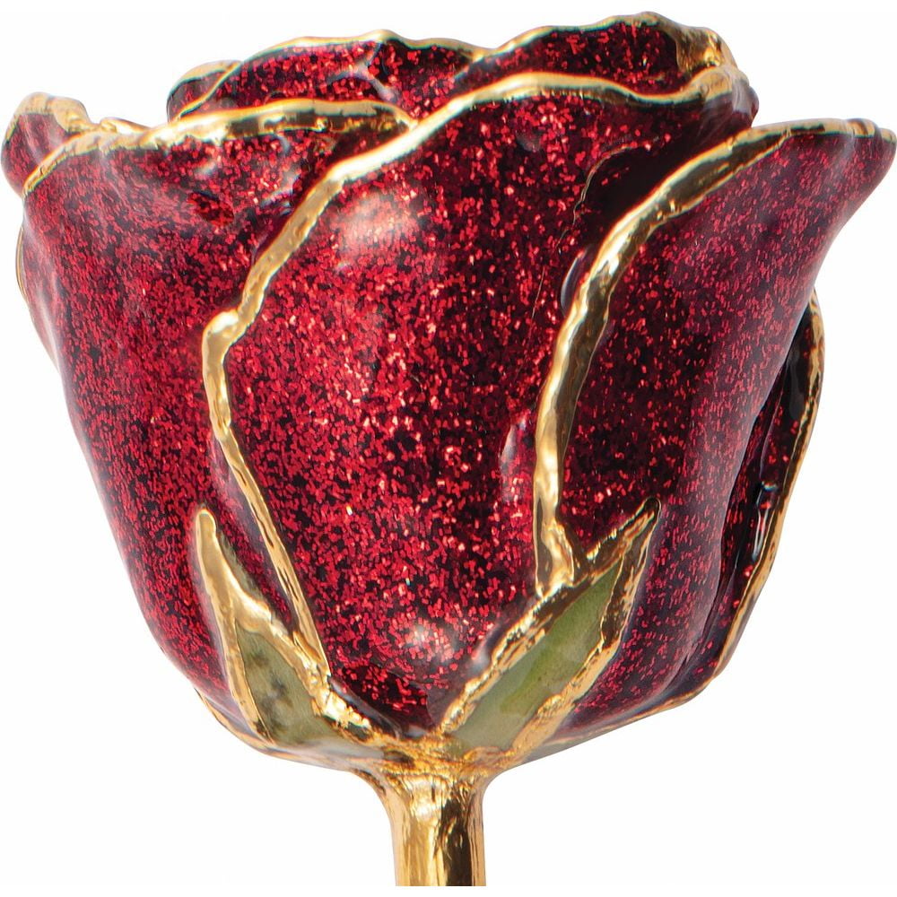 24k Gold Dipped Ruby Red Sparkle Lacquer Real Rose Valentine's Day ...