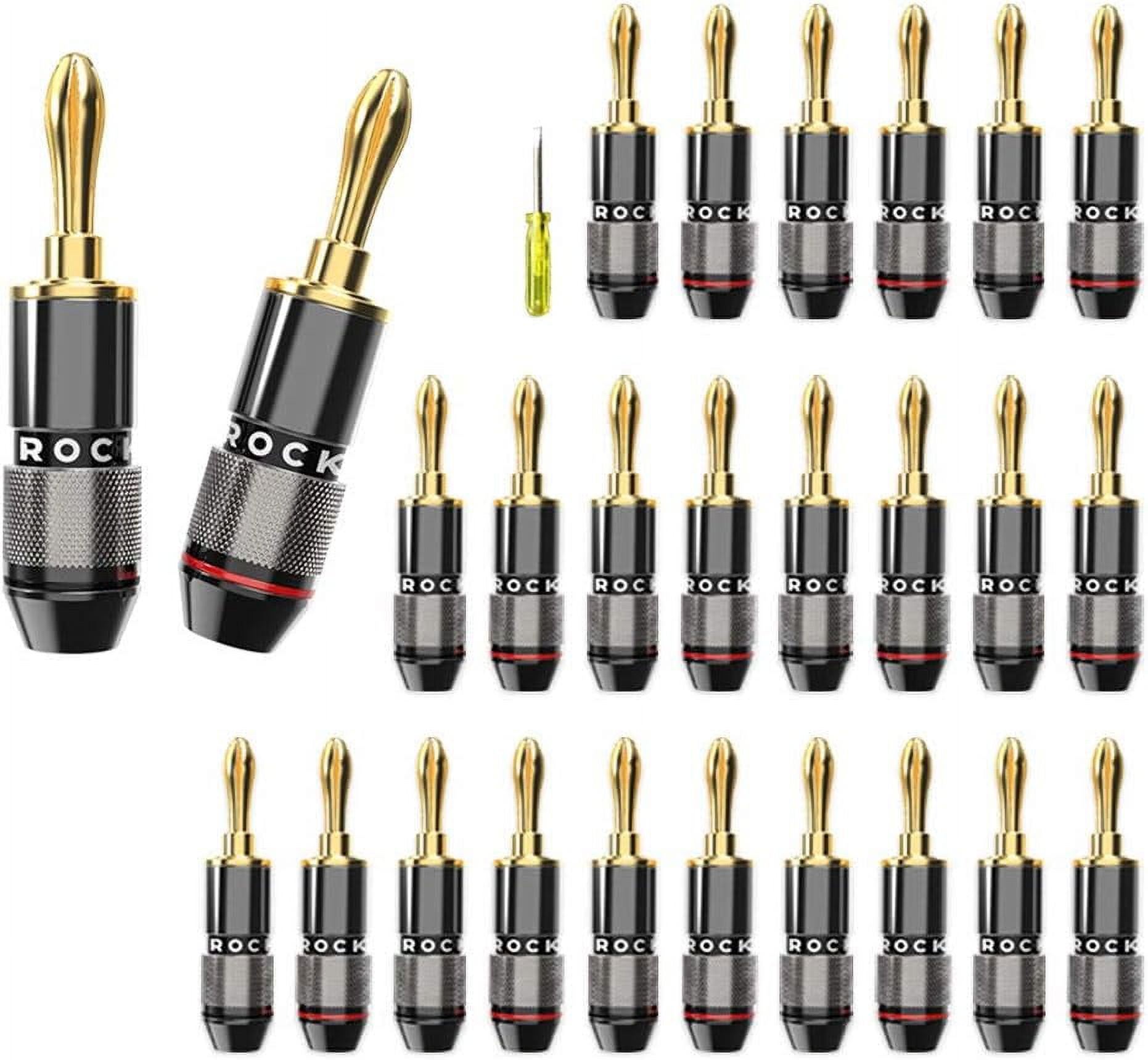 24k Gold Plated Banana Plugs - 12 Pair, Closed Screw Speaker Connectors ...