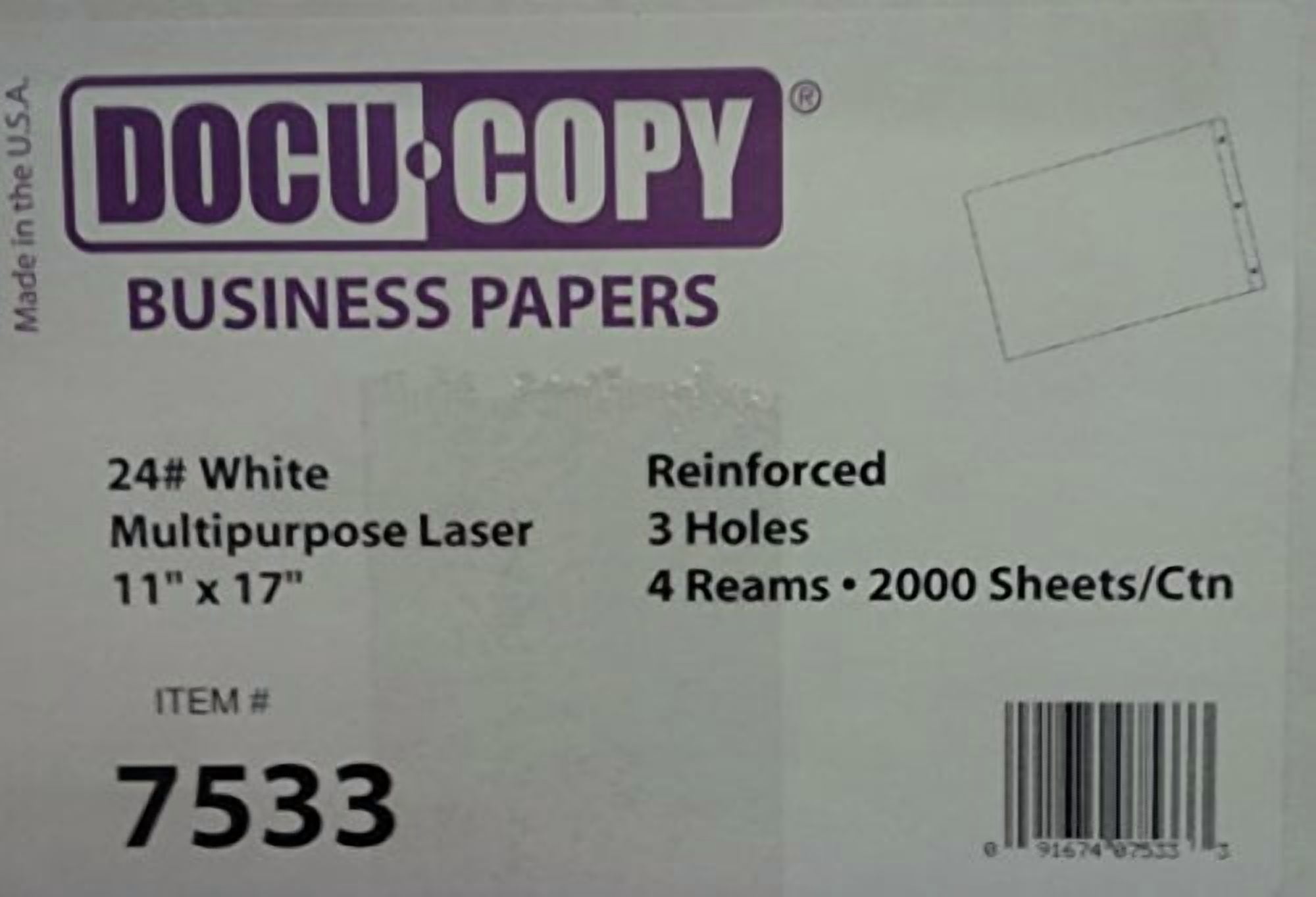 24lb 11" x 17" 3-Hole Punched Reinforced Edge Paper - 2000 Sheets ...