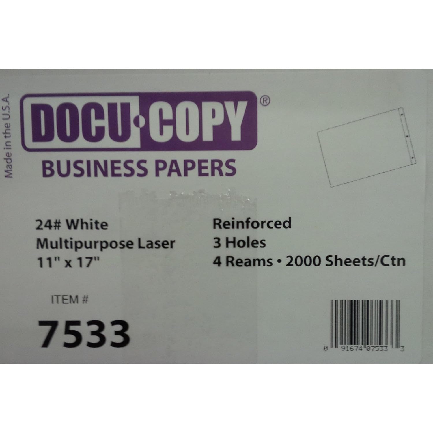 24lb 11" x 17" 3-Hole Punched Reinforced Edge Paper - 2000 Sheets ...