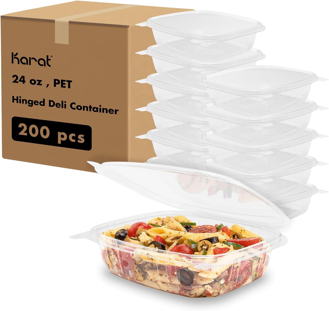 24oz - 200 ct PET Clamshell Square Deli Containers - For Pasta Salads ...