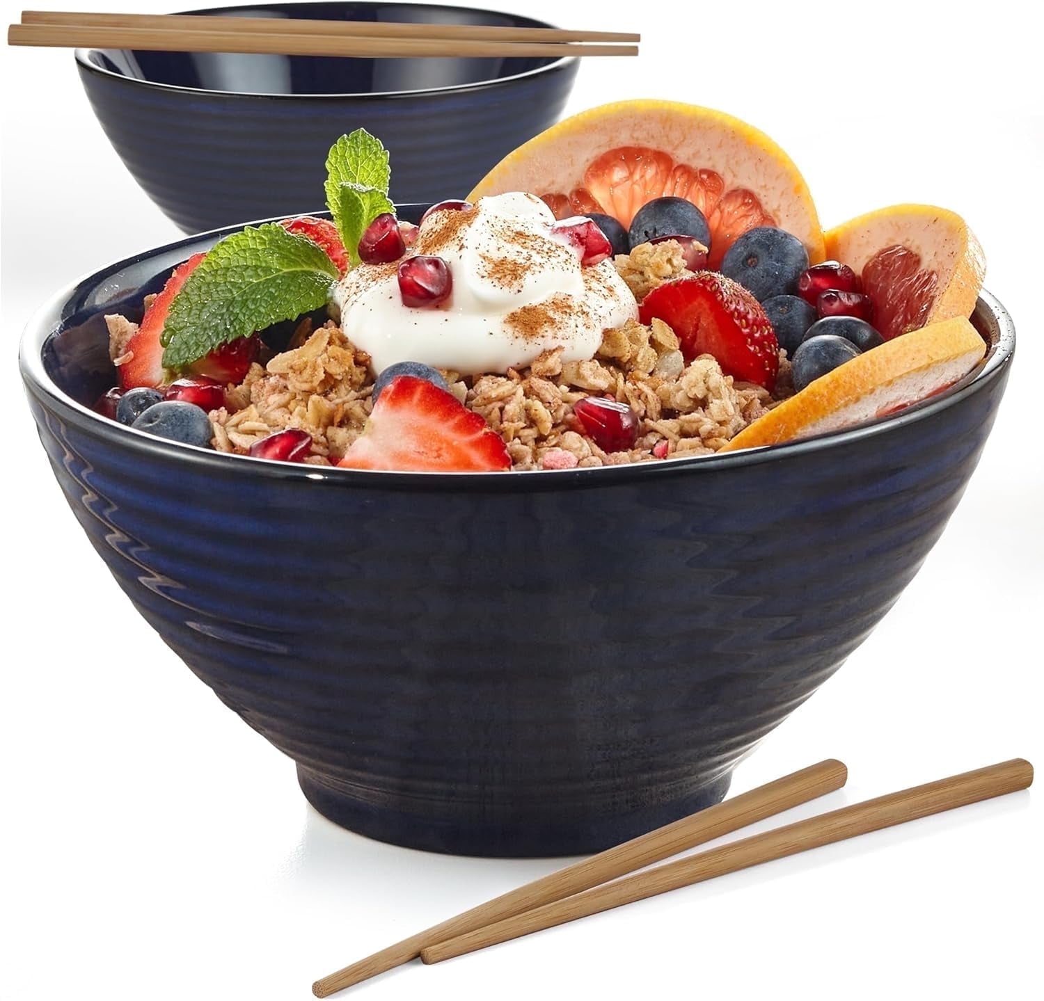 Hana Emika 24oz Ceramic Ramen Bowls, Japanese Reactive Glaze, Set of 2 ...