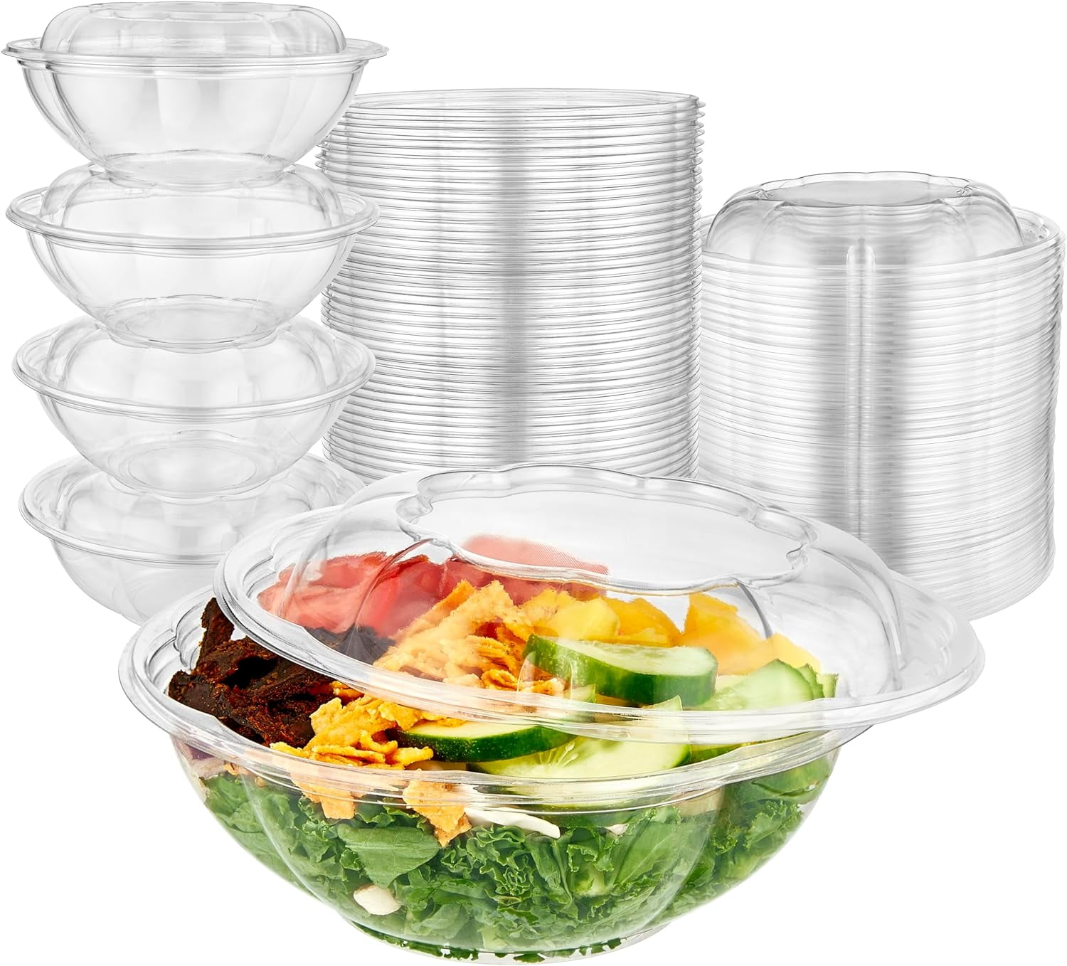 24oz Clear Plastic Salad Bowls with Lids Disposable (50 Pack) Small Takeout Container with Snap ...