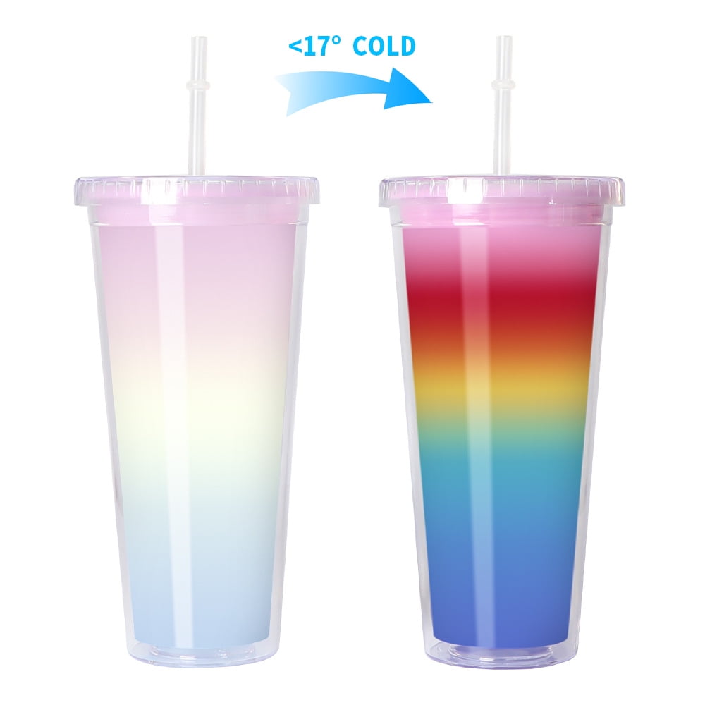 24oz DIY Studded Tumbler with Lid and Straw, Reusable Color Change ...