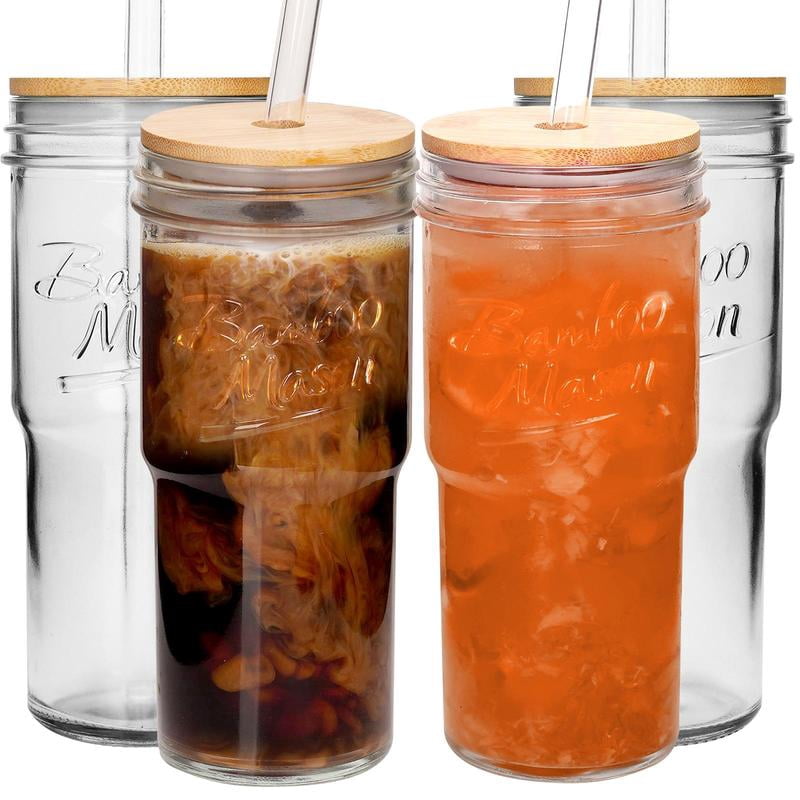 24oz Fashionable Mason Jar Inspired Glass Cups with Lids and Straws ...