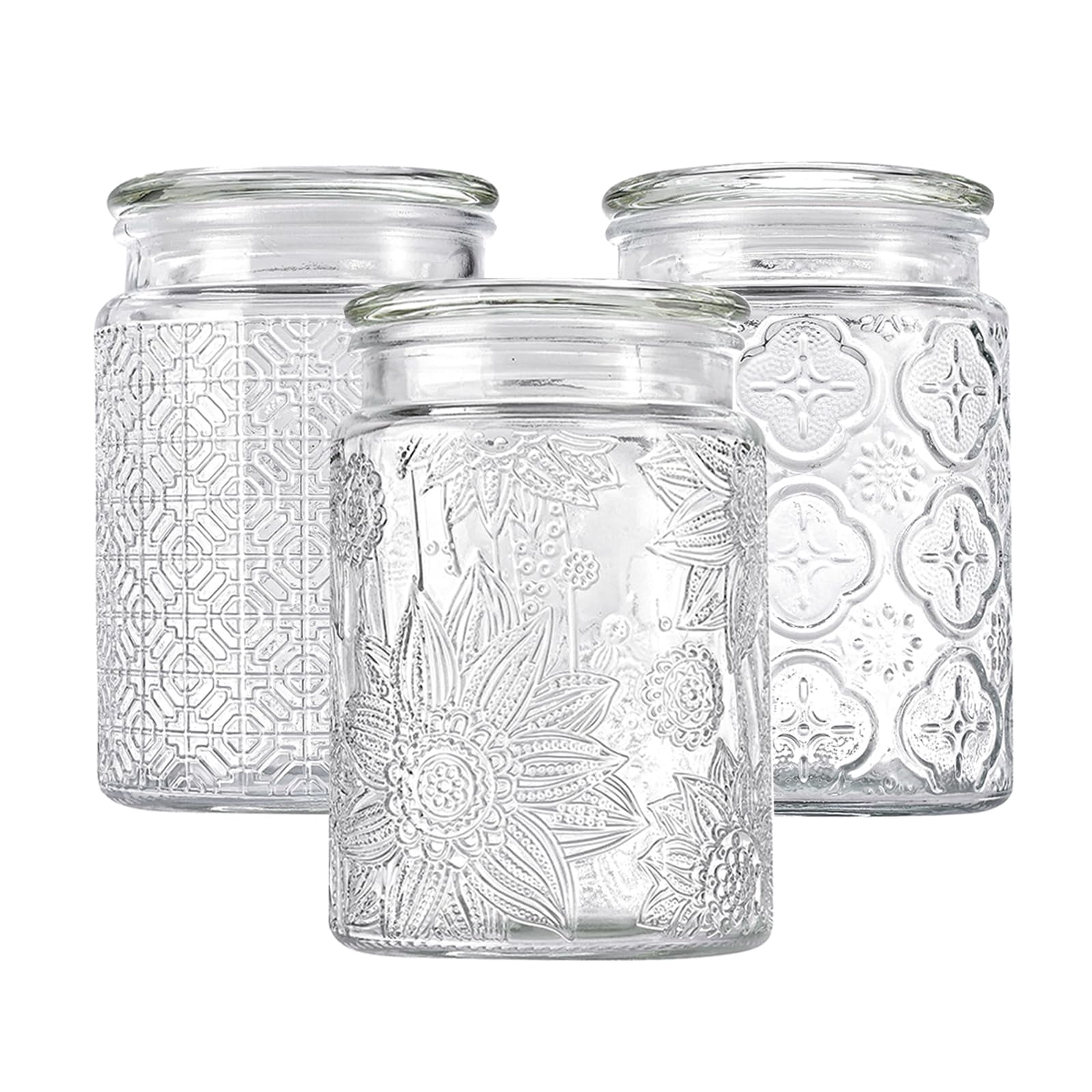 24oz Glass Storage Jars 3-pack with Glass Lid-Sunflower/Bigonia/window ...