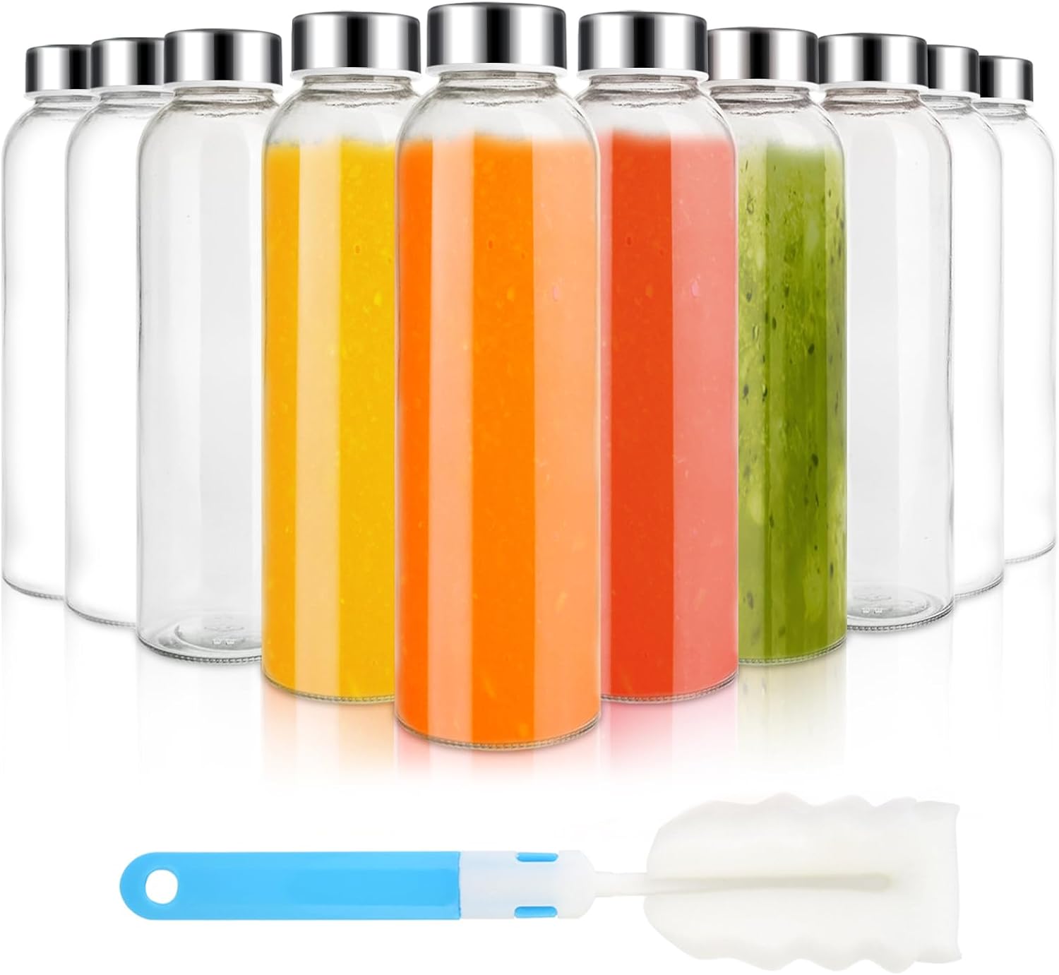 24oz Glass Water Bottle Set of 10, Leak Proof Clear glass juice bottle ...