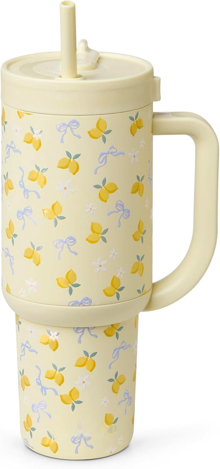 24oz Insulated Stainless Steel Tumbler with Handle, Floral Print Travel ...