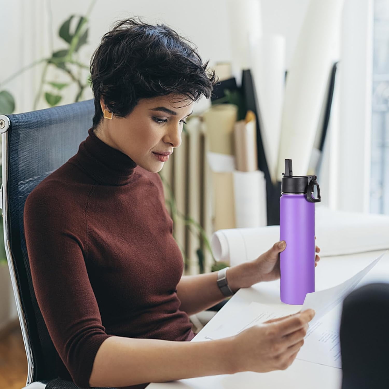 24oz Insulated Water Bottle With Straw Bulk 6 Pack,Metal Wide Mouth ...