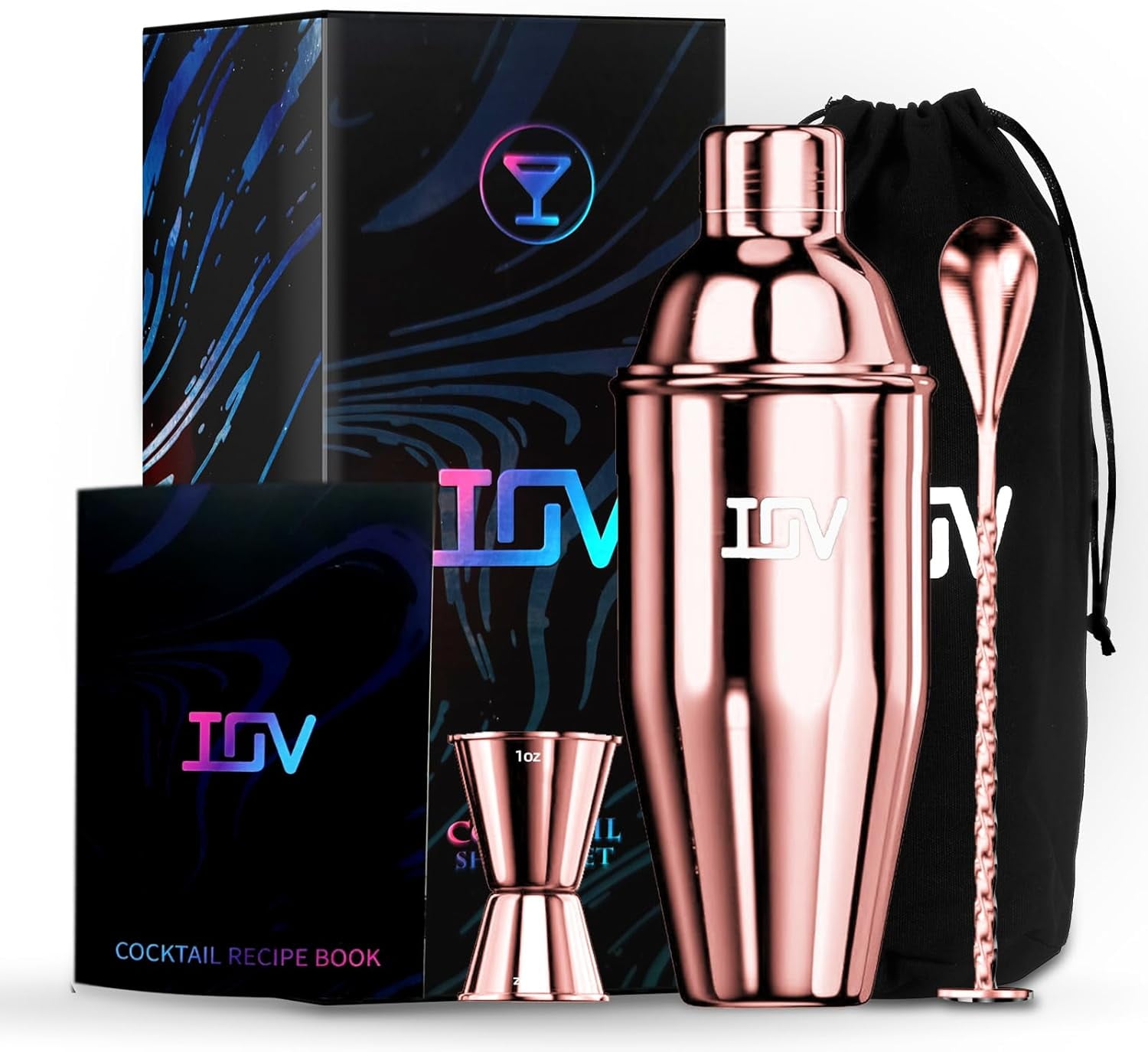 24oz Martini Cocktail Shaker Bar Set with Built-In Strainer, Bar Tool ...