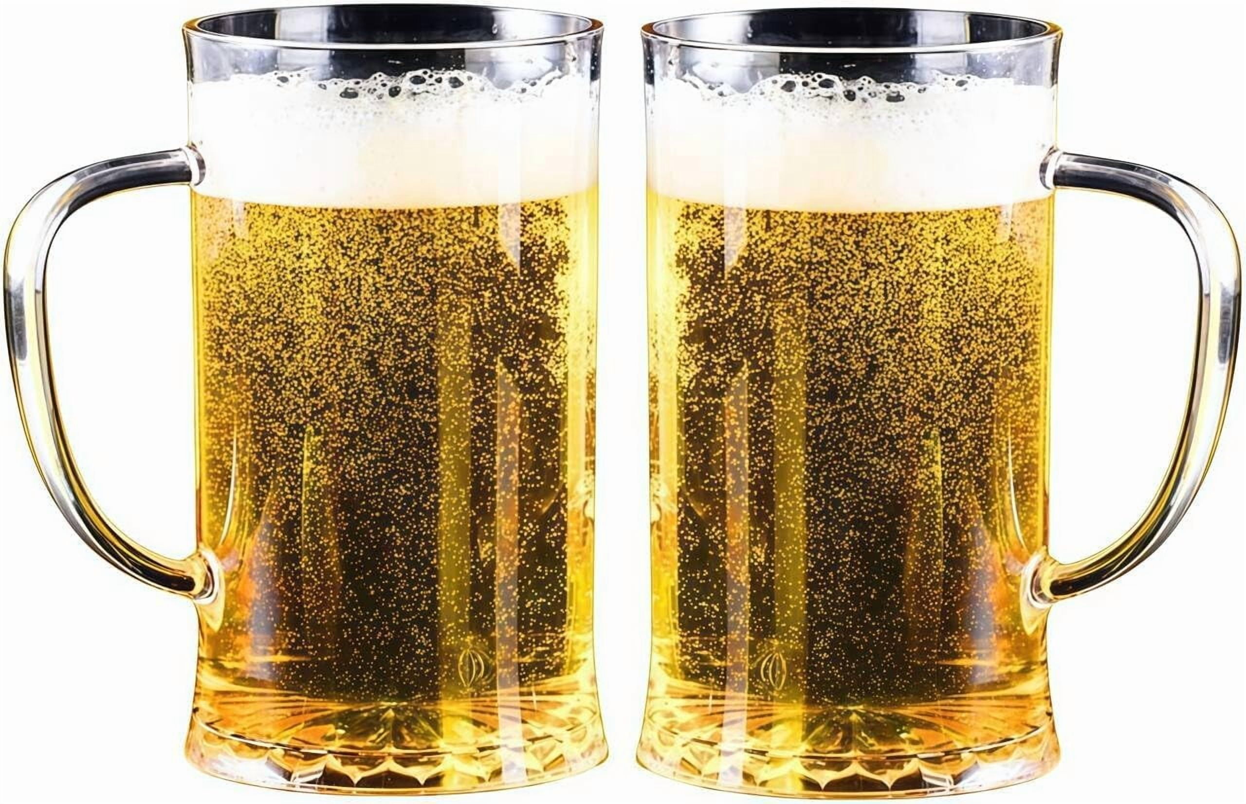 24oz Plastic Beer Mugs with Handle Set of 2, Reusable Clear Beer Stein ...
