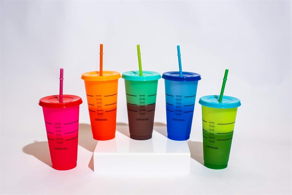 24oz Reusable Cold Cups with Lids & Straws for Adults & Kids | 5 Pack ...