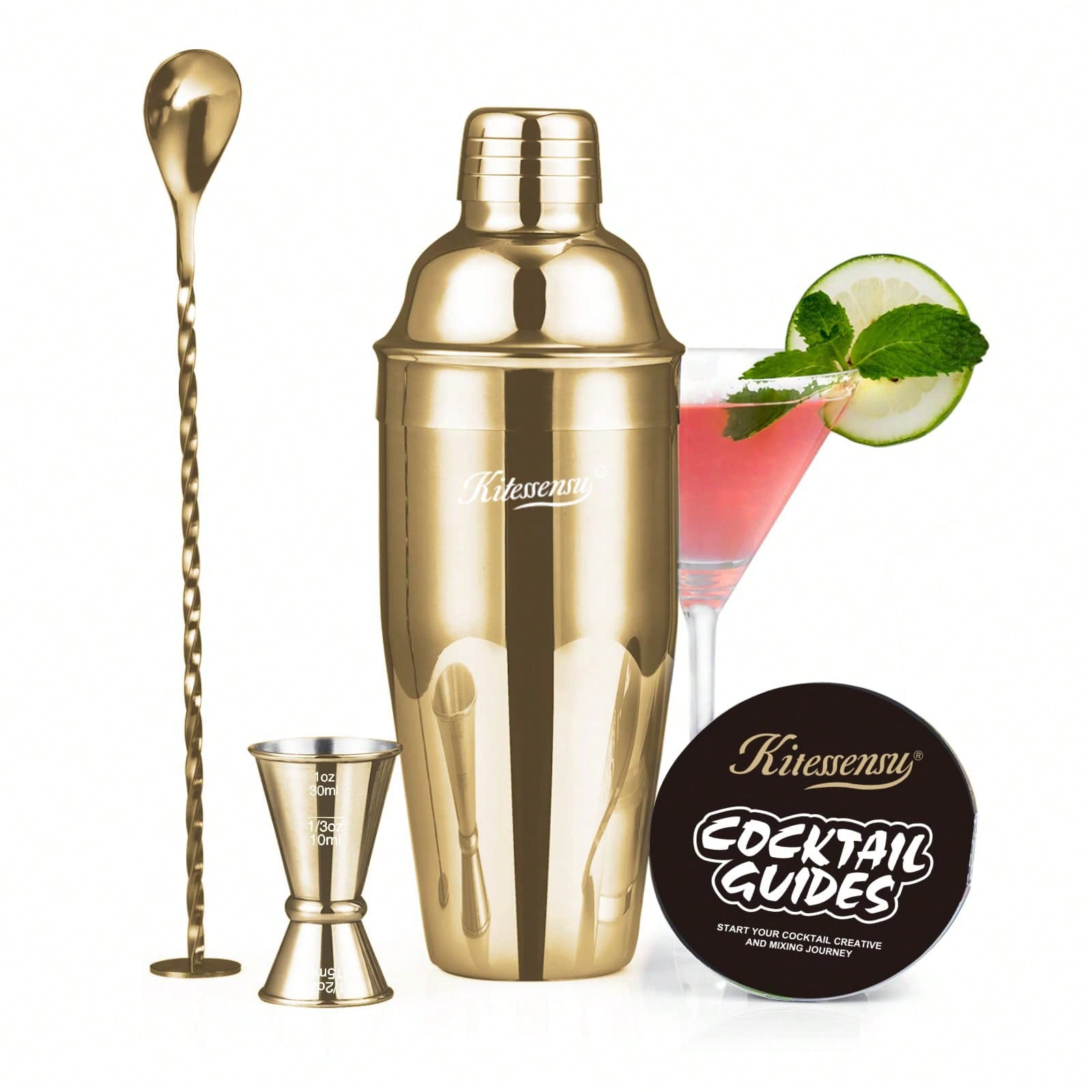 24oz Stainless Steel Cocktail Shaker Set – Martini Mixer Kit with ...