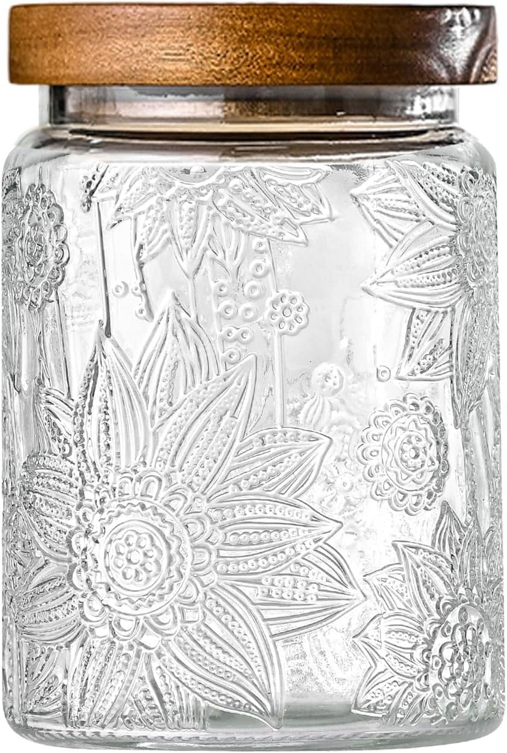 24oz Vintage Glass Canister with Lid, Small Wide Mouth Mason Jars ...