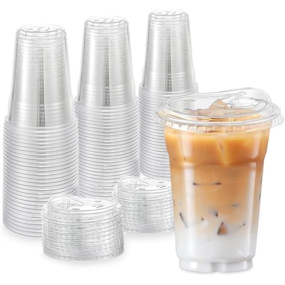 24oz100 Sets Clear Plastic Cups With Strawless Sip Through Lids,Clear ...