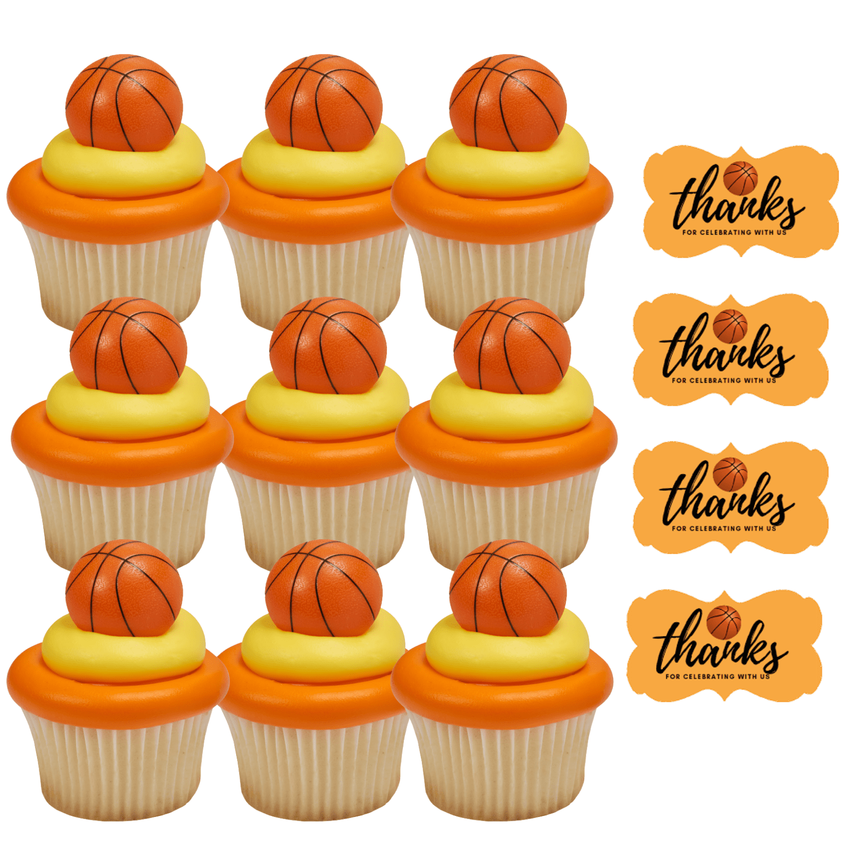 24pack 3D Basketball Cupcake / Desert / Food Decoration Topper Rings ...