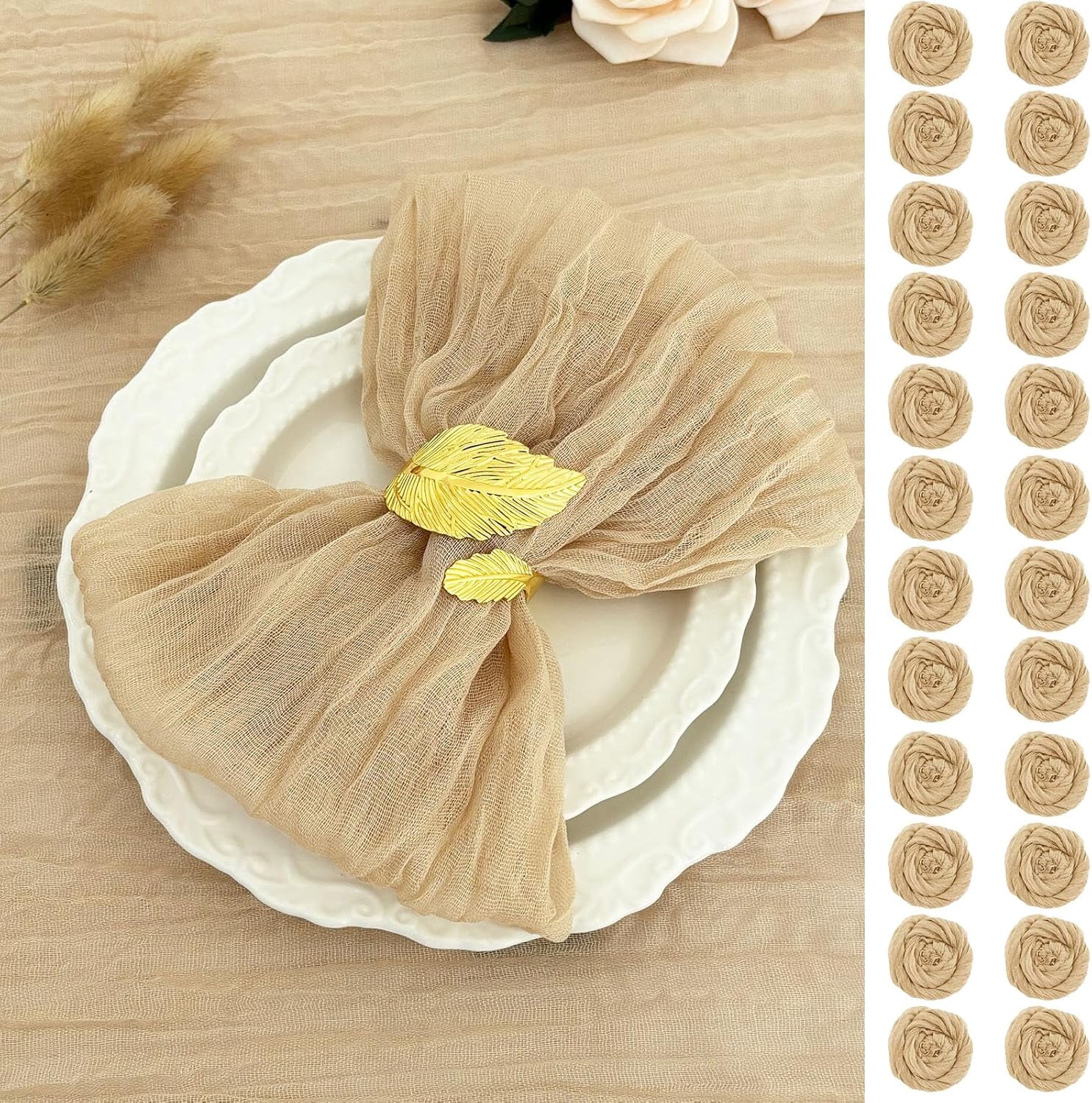 24pack Beige Cheese 20"x20" Boho Beige Wrinkled Gauze Dinner Table ...