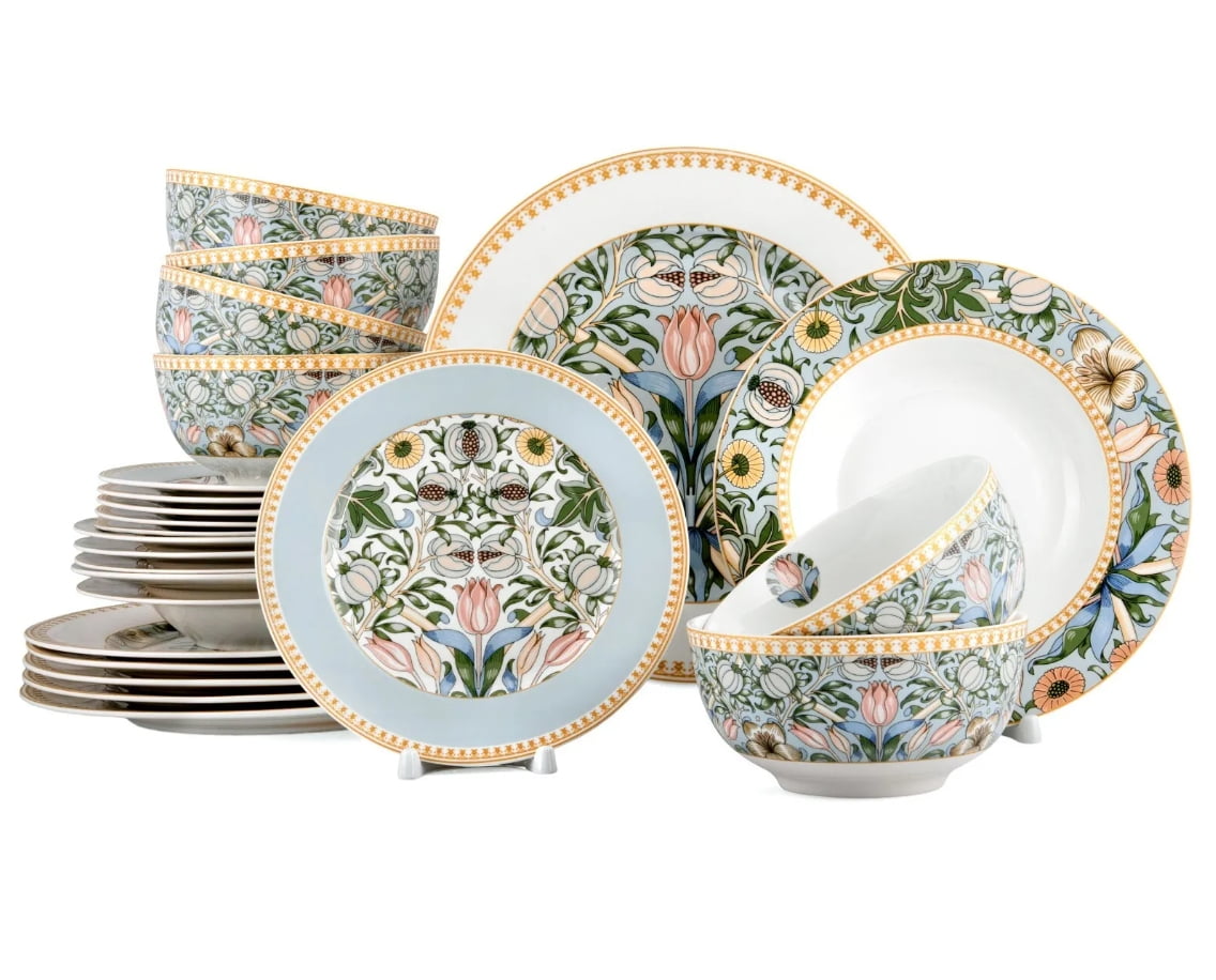 24pc Bone China Dinner Service Set Porcelain Dinnerware MORRIS GARDEN ...