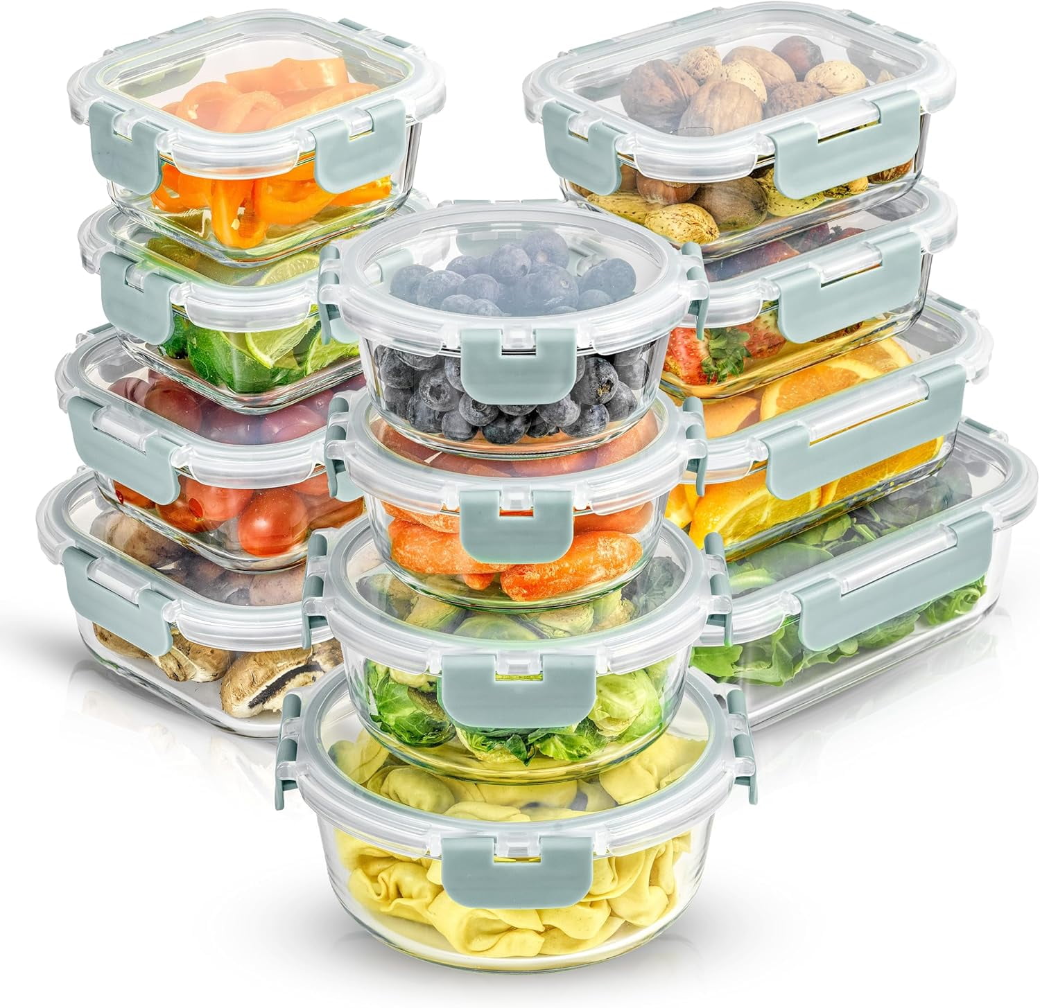 24pc Borosilicate Glass Food Storage Containers with Lids | 12 Airtight ...