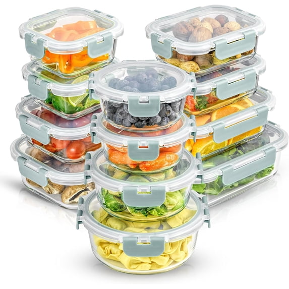 24pc Borosilicate Glass Food Storage Containers with Lids | 12 Airtight ...