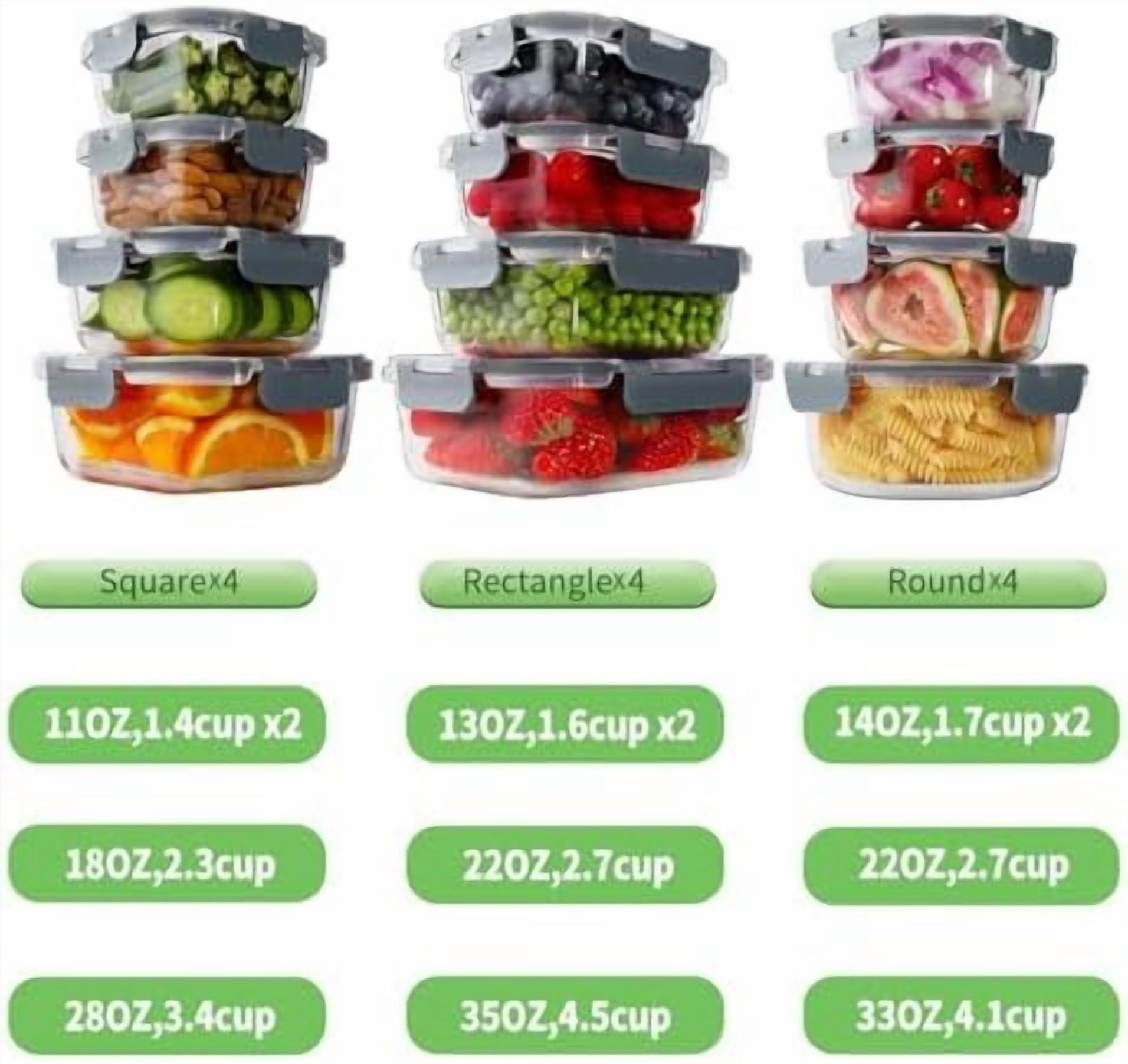24pc Borosilicate Glass Food Storage Containers with Lids, Glass Meal ...