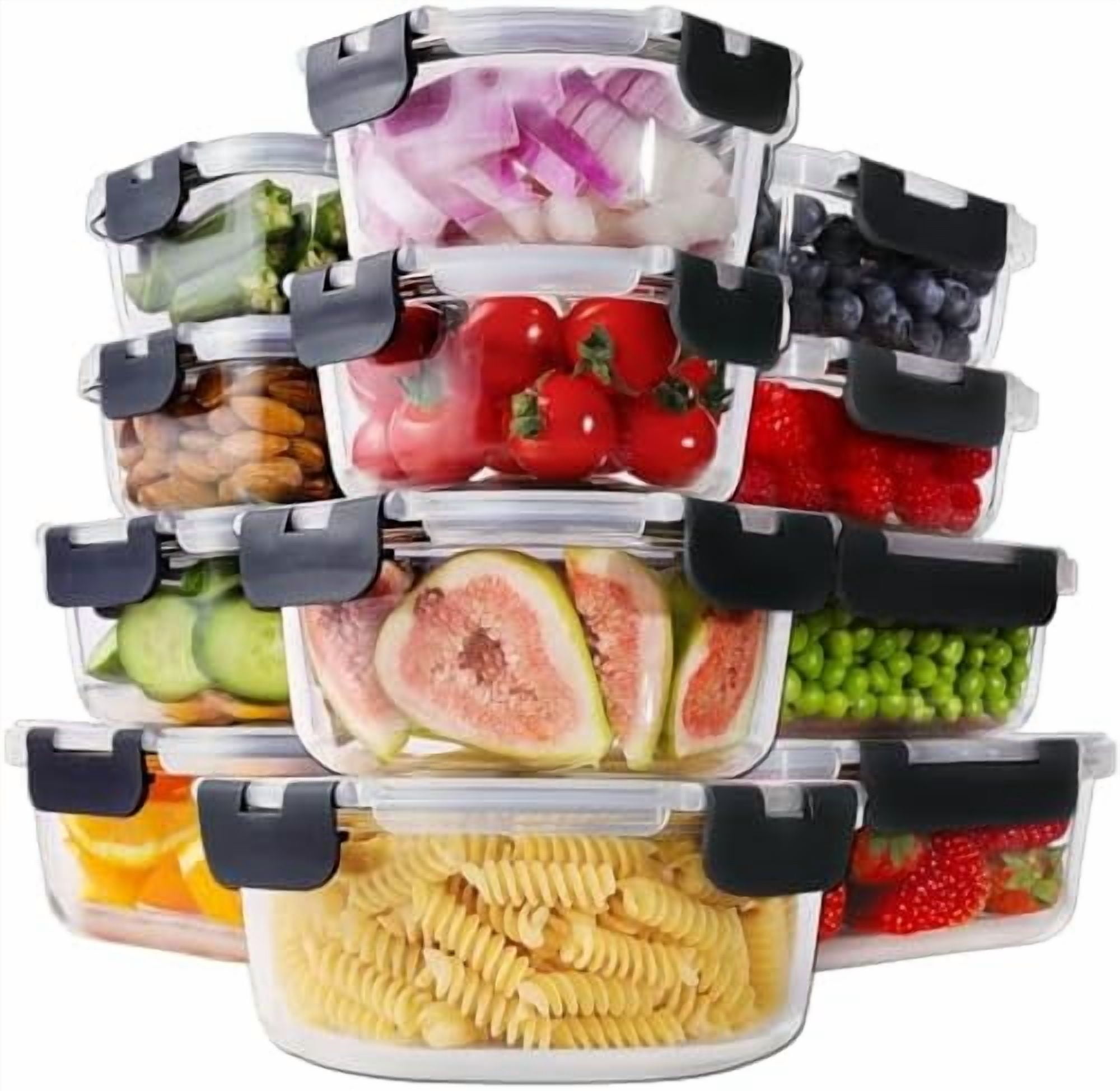 24pc Borosilicate Glass Food Storage Containers with Lids, Glass Meal ...