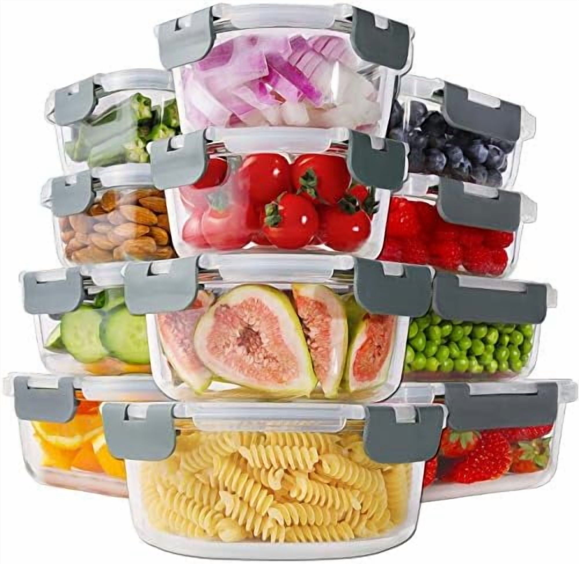 24pc Borosilicate Glass Food Storage Containers with Lids, Glass Meal ...