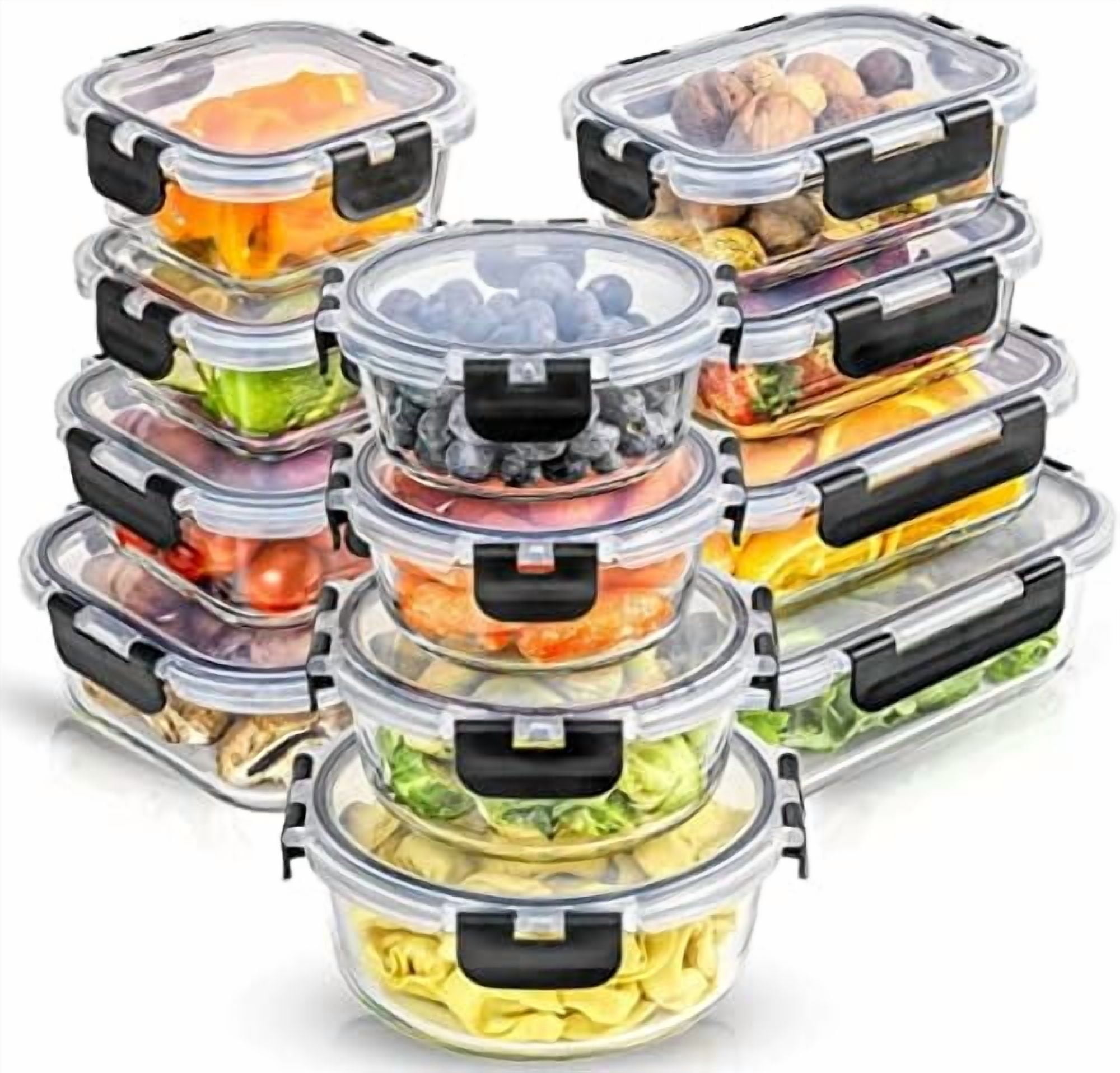 24pc Borosilicate Glass Storage Containers with Lids | 12 Airtight ...