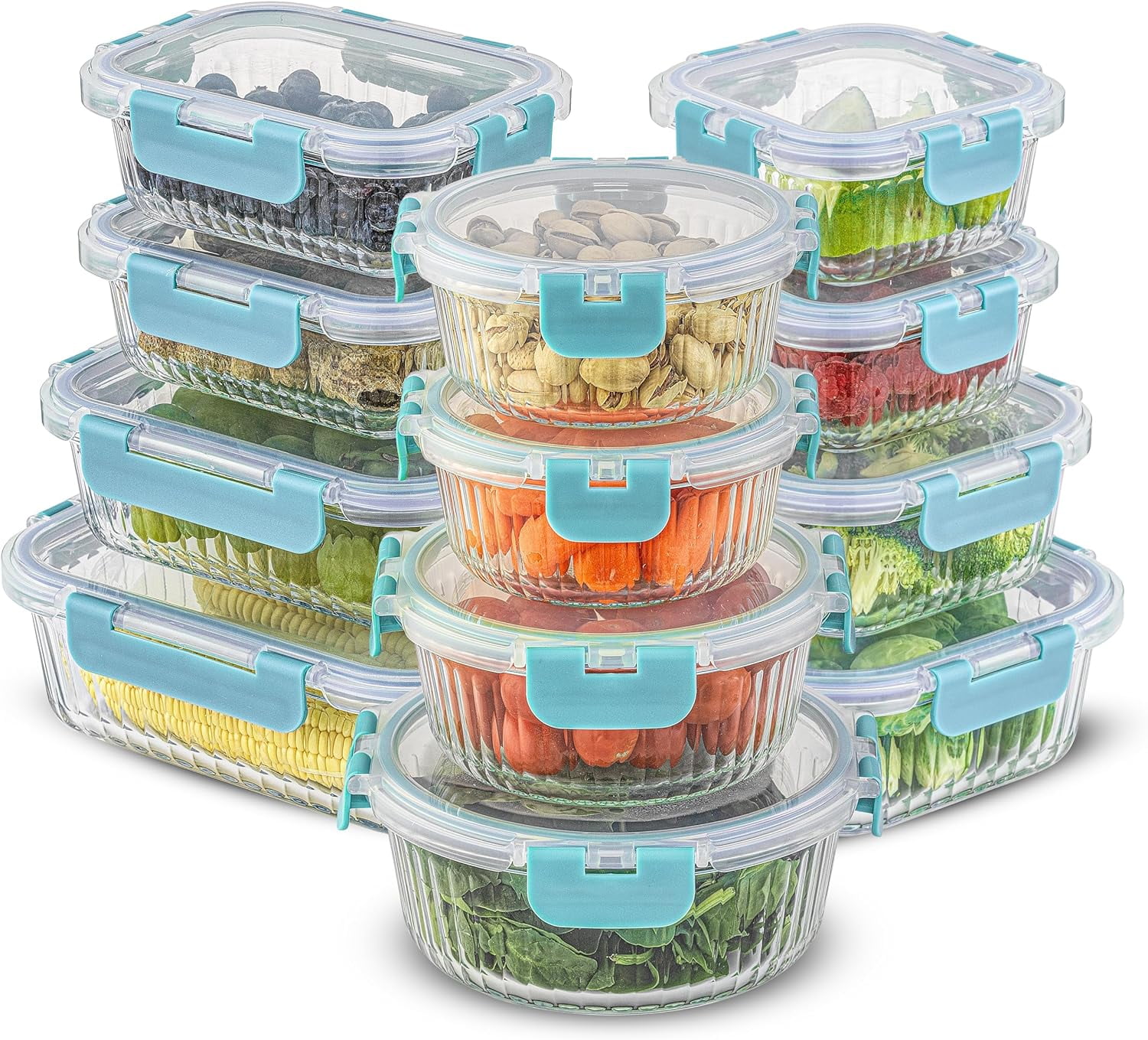 24pc Borosilicate Glass Storage Containers with Lids | 12 Airtight ...