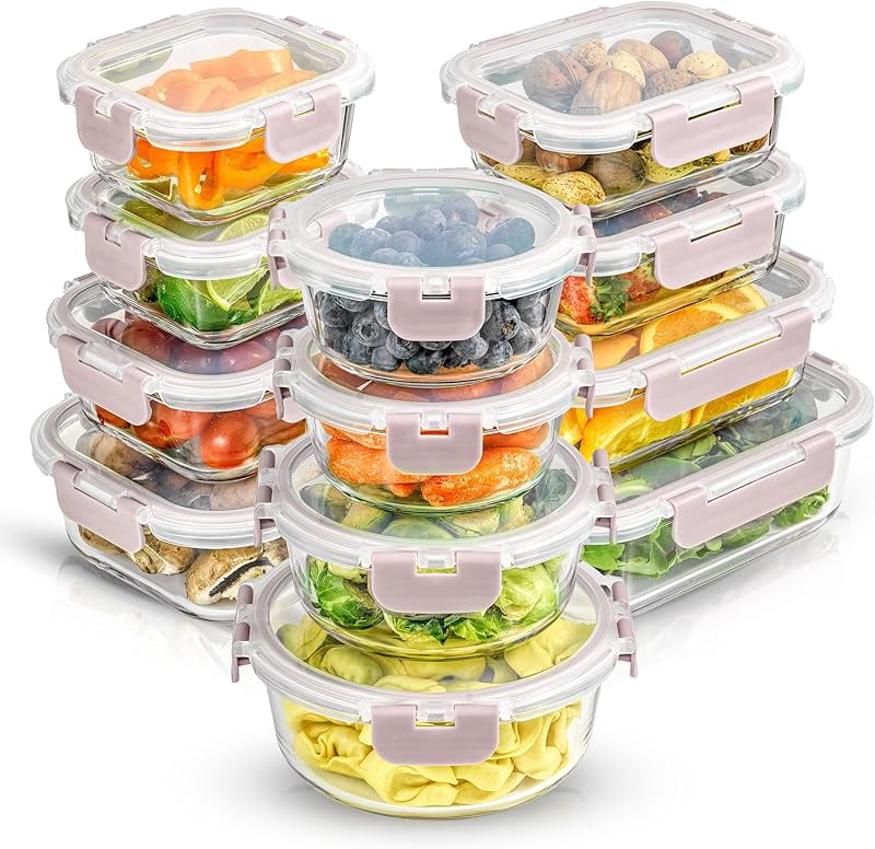 24pc Borosilicate Glass Storage Containers with Lids | 12 Airtight ...