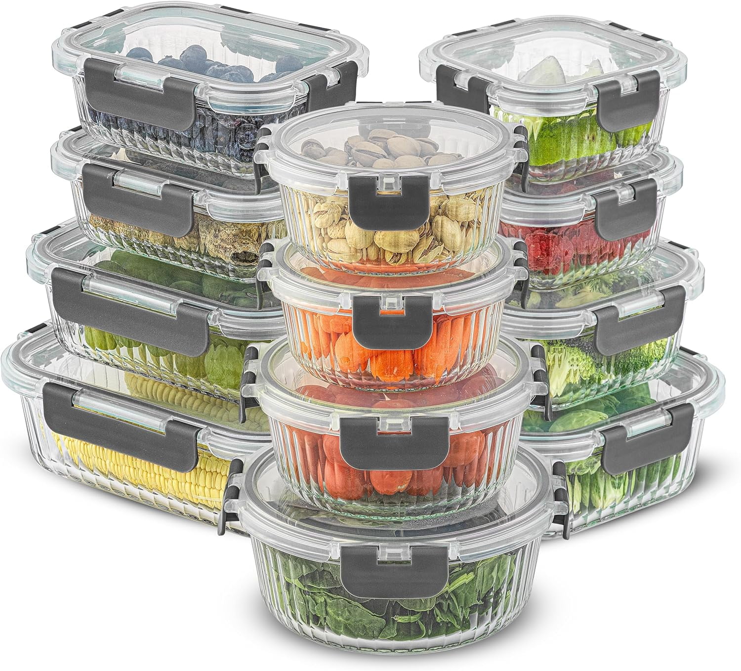 24pc Borosilicate Glass Storage Containers with Lids | 12 Airtight ...