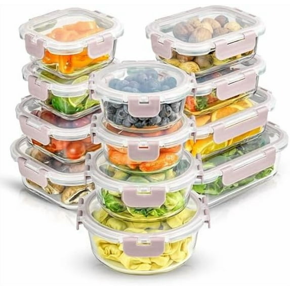 24pc Borosilicate Glass Storage Containers with Lids | 12 Airtight ...