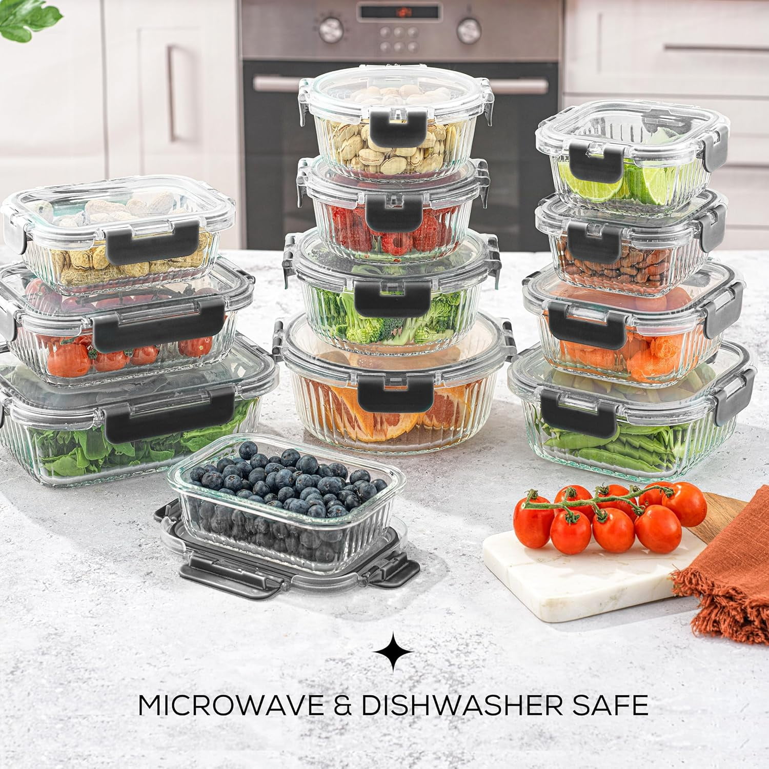 24pc Borosilicate Glass Storage Containers with Lids | Airtight Freezer ...