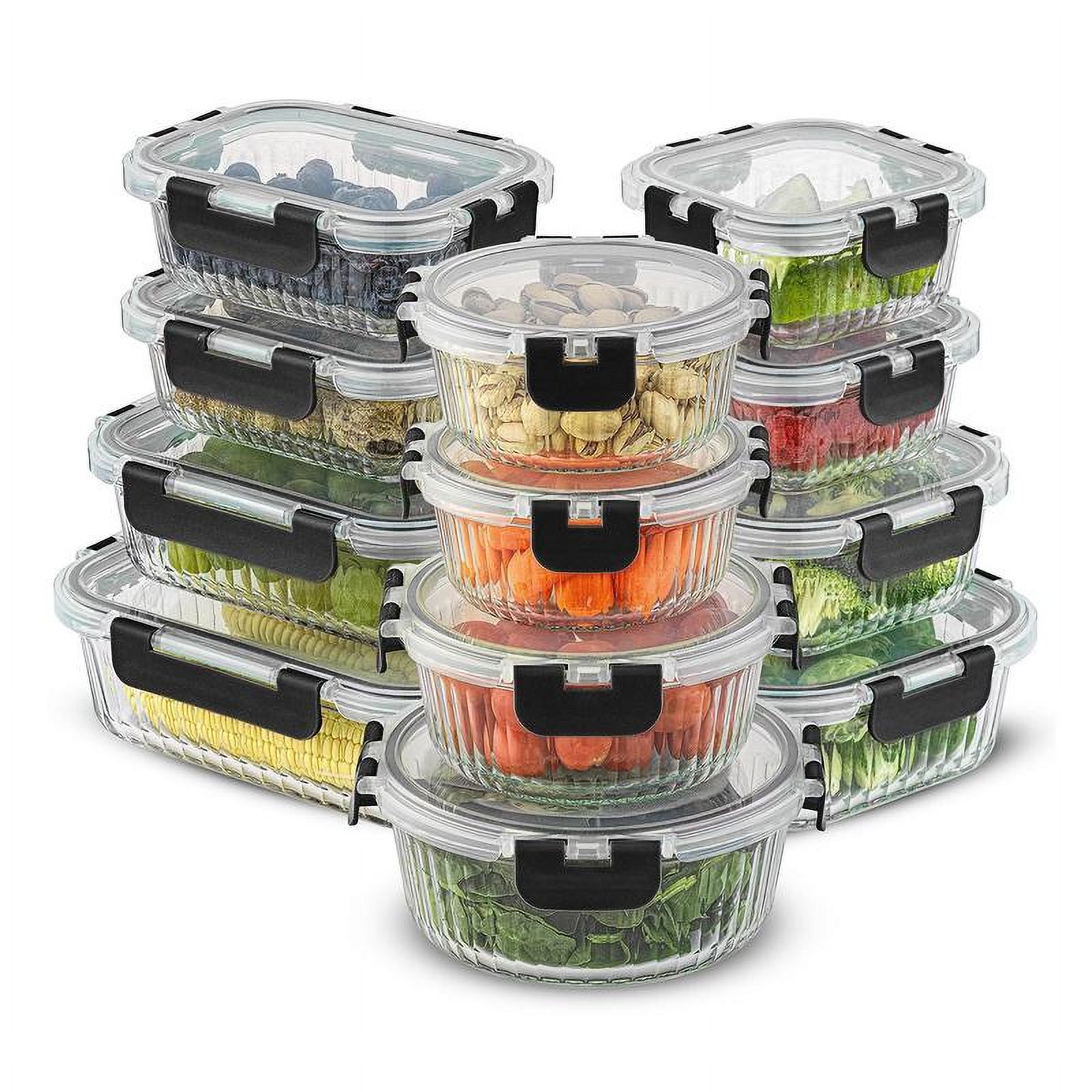 24pc Fluted Glass Storage Containers (12 Airtight, Freezer Safe Food ...