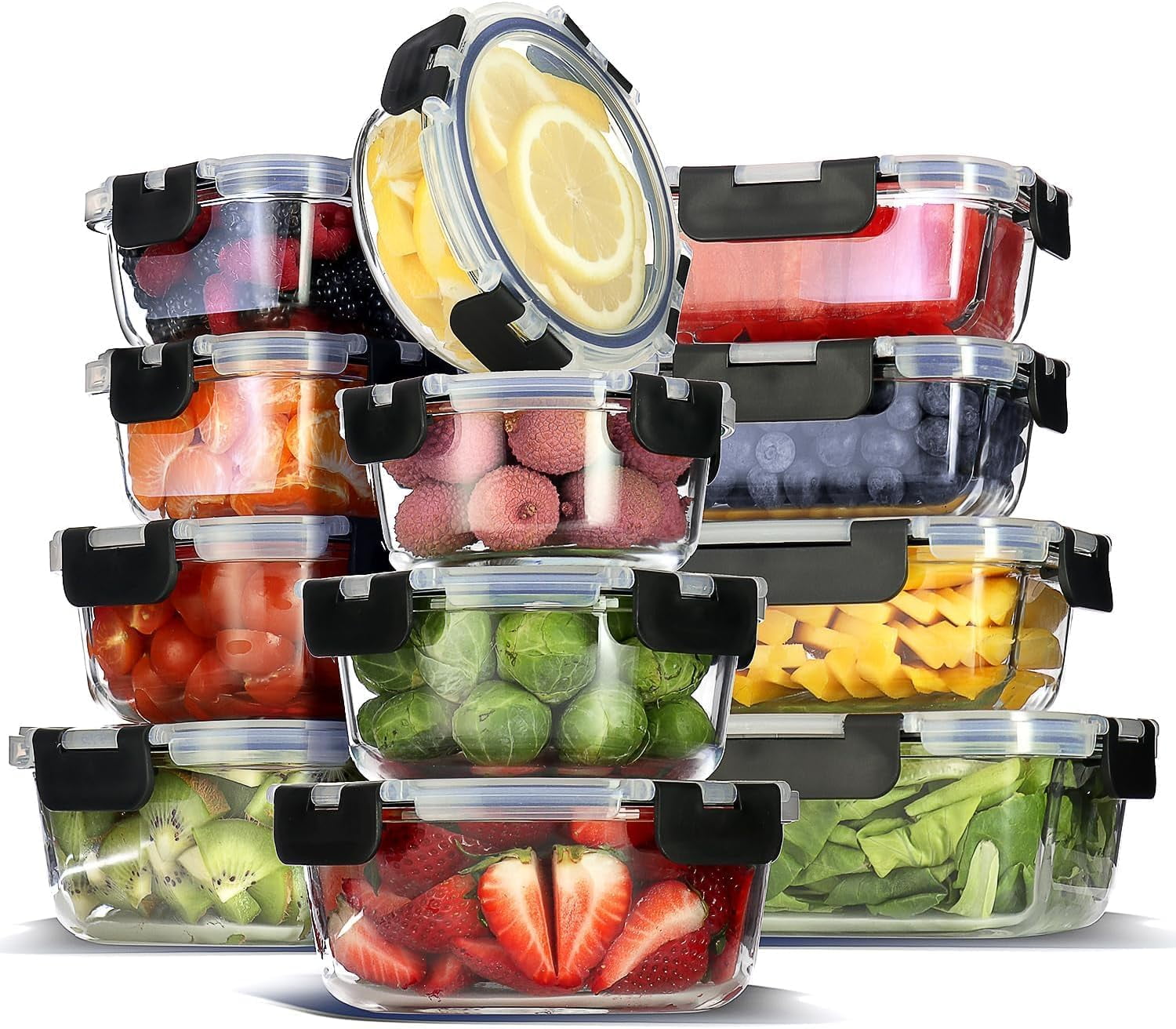 24pc Glass Storage Containers with Lids, 12 Set Glass Food Storage ...