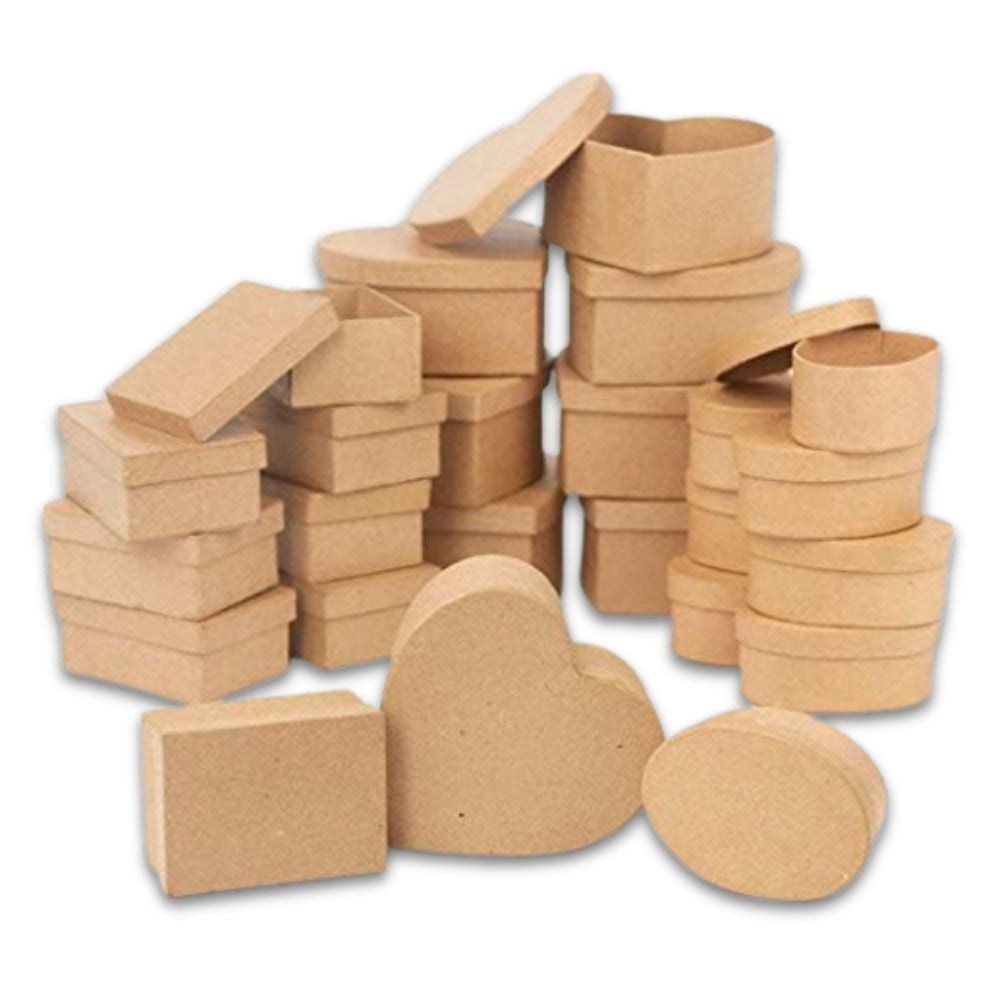 24pc Kraft Rectangle/Heart/Oval Paper Mache Boxes - for Craft Projects ...