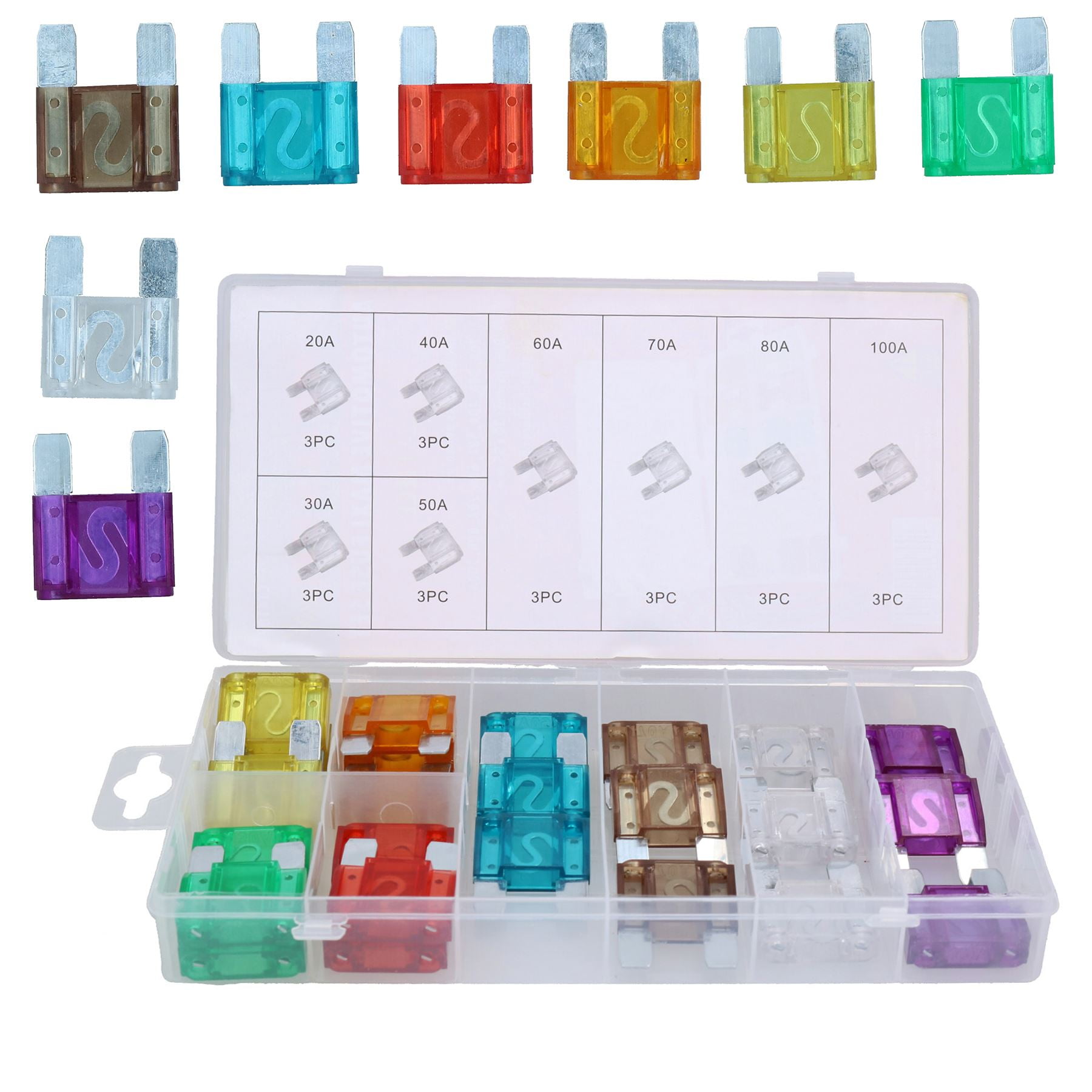 24pc Max large Blade Fuse Assortment Set 20 – 100A Automotive Fuses ...