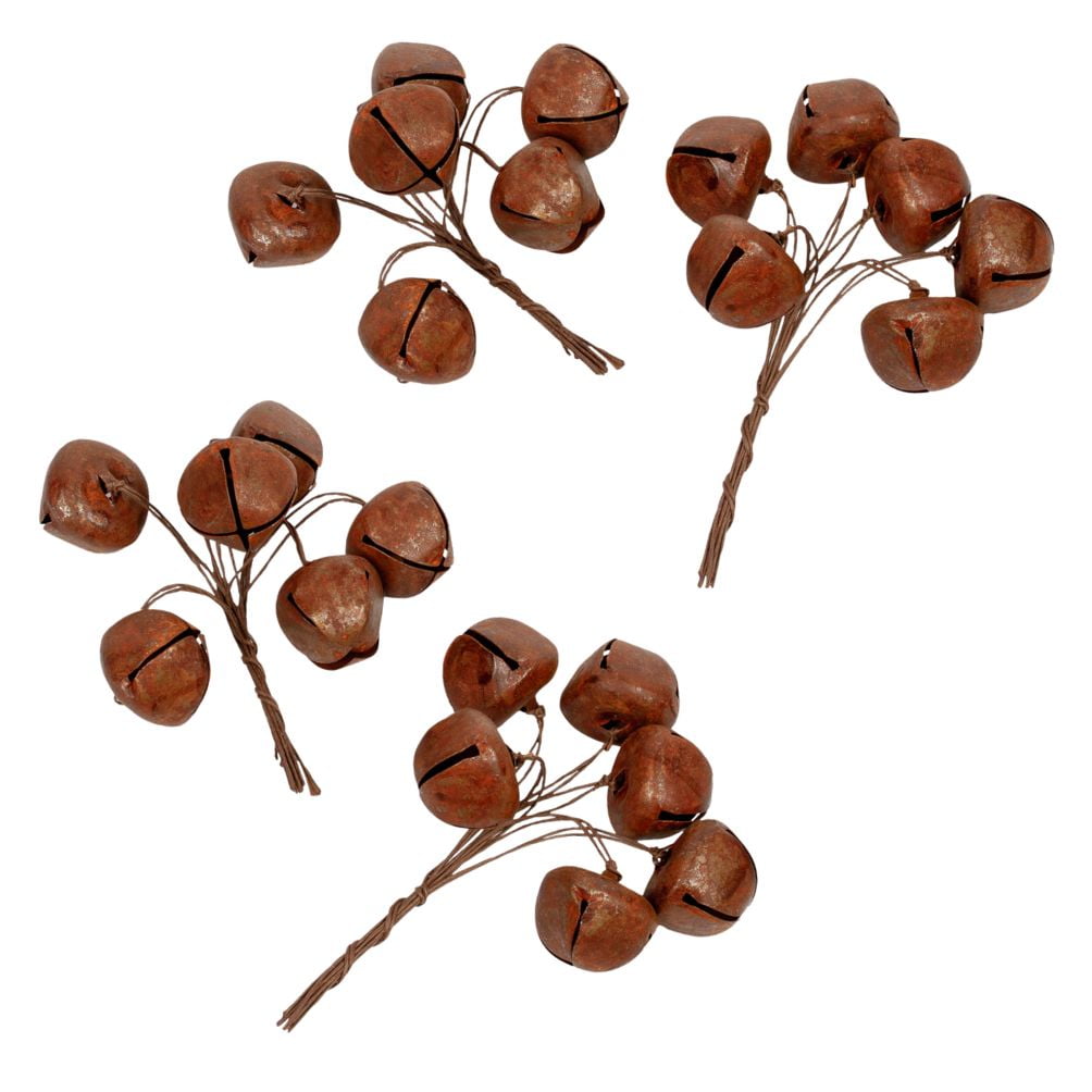 24pc Rusted Jingle Bell on Wire Picks Set - for Winter and Rustic Decor ...