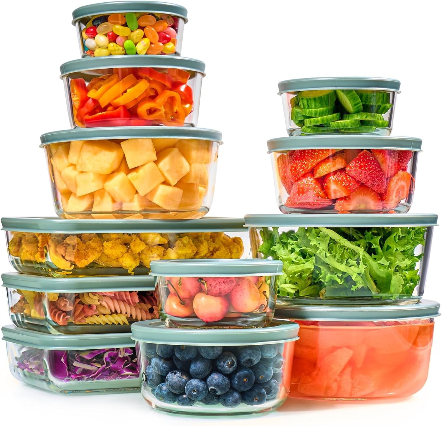 24pc Set Glass Food Storage Containers & Bowls with Airtight Lids ...