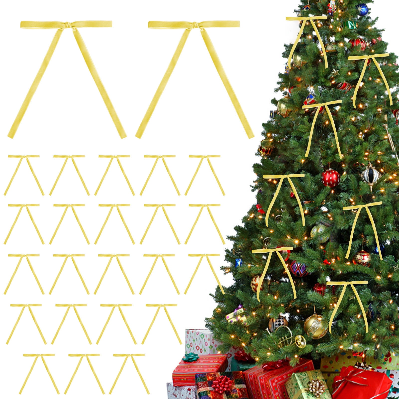 24pc Velvet Christmas Tree Bow Decorations, Luxurious Festive Ornaments ...