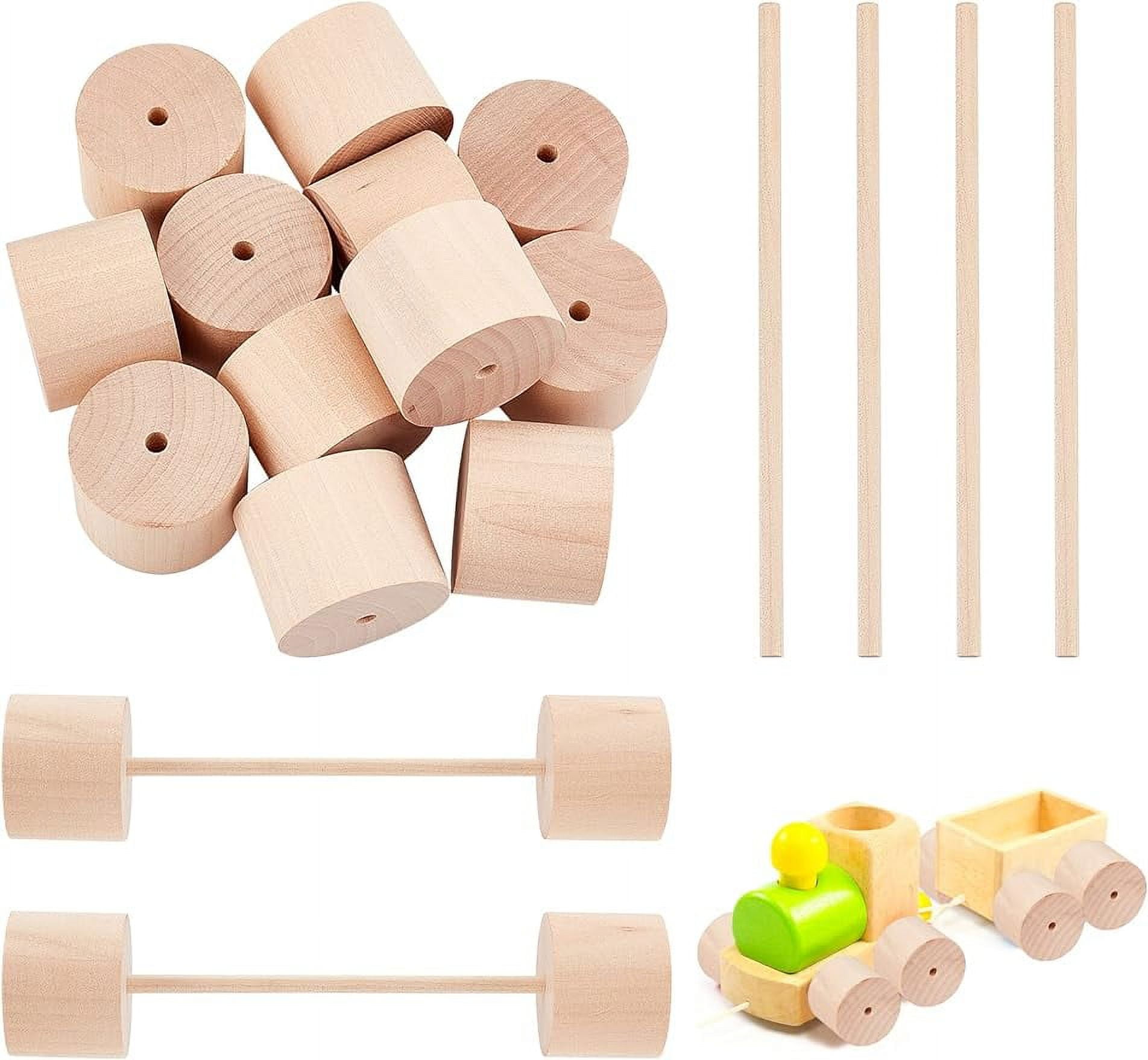 24pcs 1.6inch Unfinished Wooden Craft Wheel with Wooden Sticks 0.2inch ...